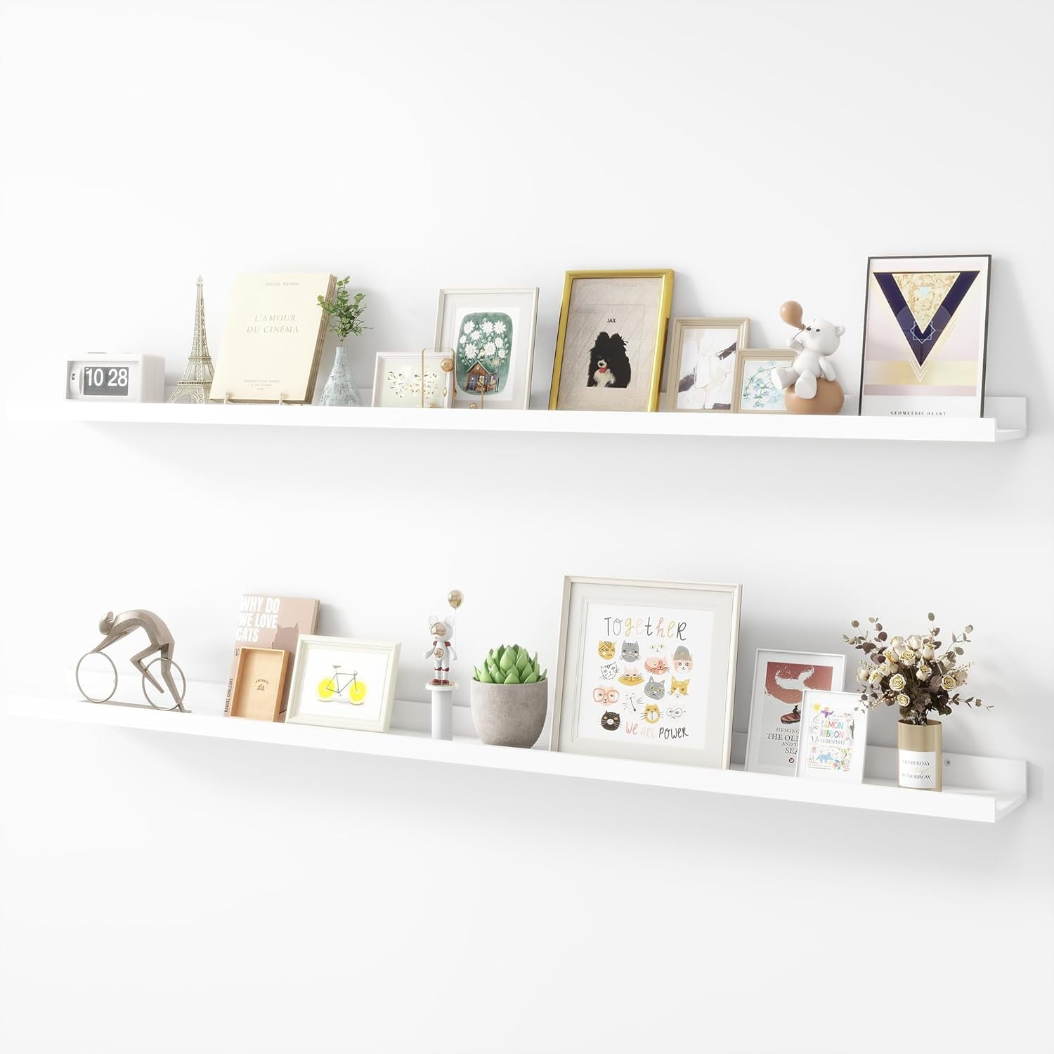 Picture Ledge Shelf, Wood Long Floating Shelves for Wall, Set of 2, 56 ...