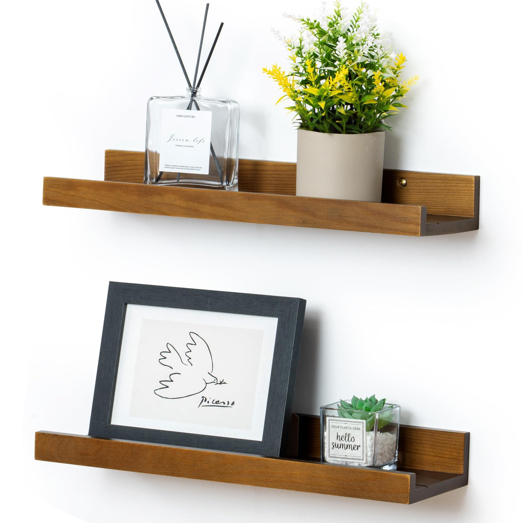 Picture Ledge Wall Shelves 16 Inch Width Set of 2, Solid Pine Wood ...
