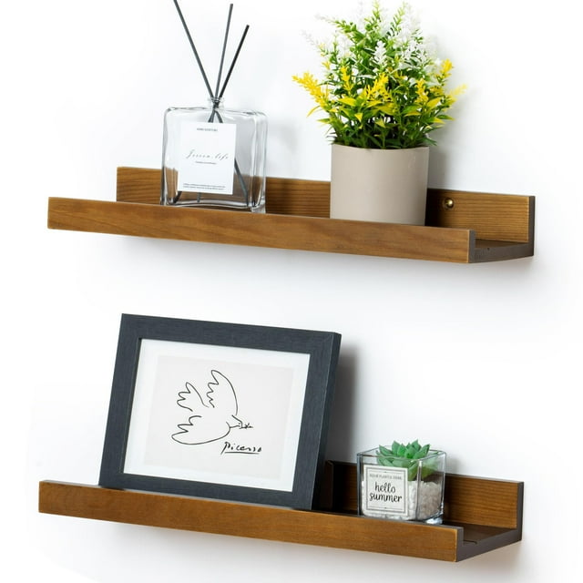 Picture Ledge Wall Shelves 16 Inch Width Set of 2, Solid Pine Wood ...