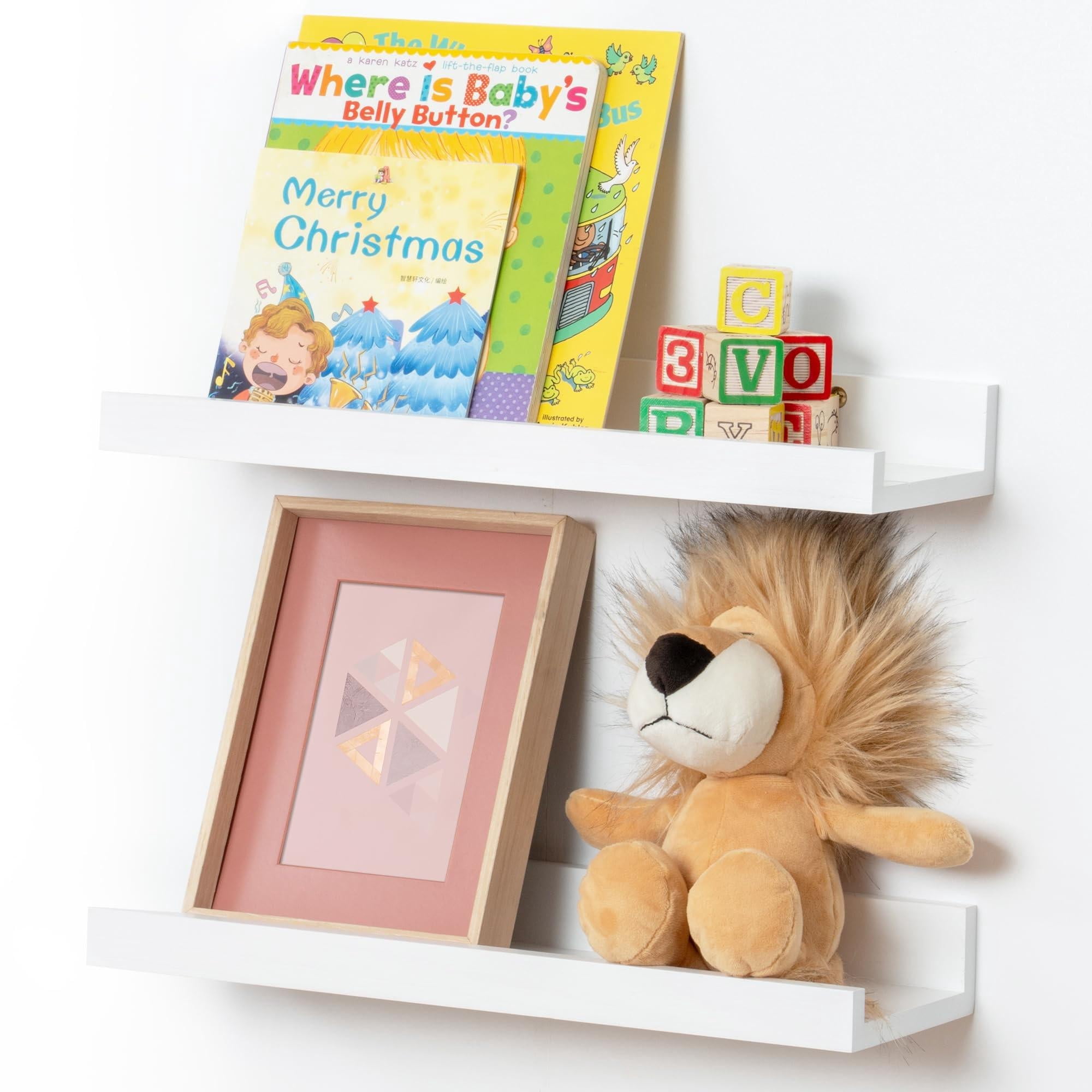 Picture Ledge Wall Shelves 16 Inch Width Set of 2, Solid Pine Wood ...