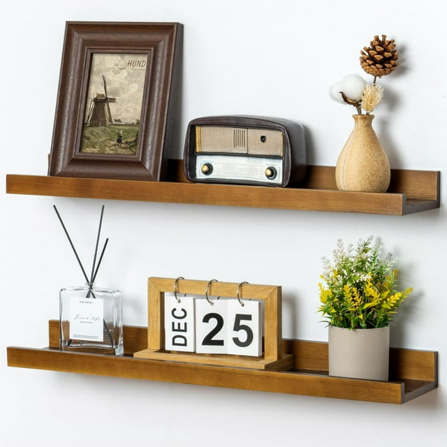 Picture Ledge Wall Shelves 24 Inch Width Set of 2, Solid Pine Wood ...