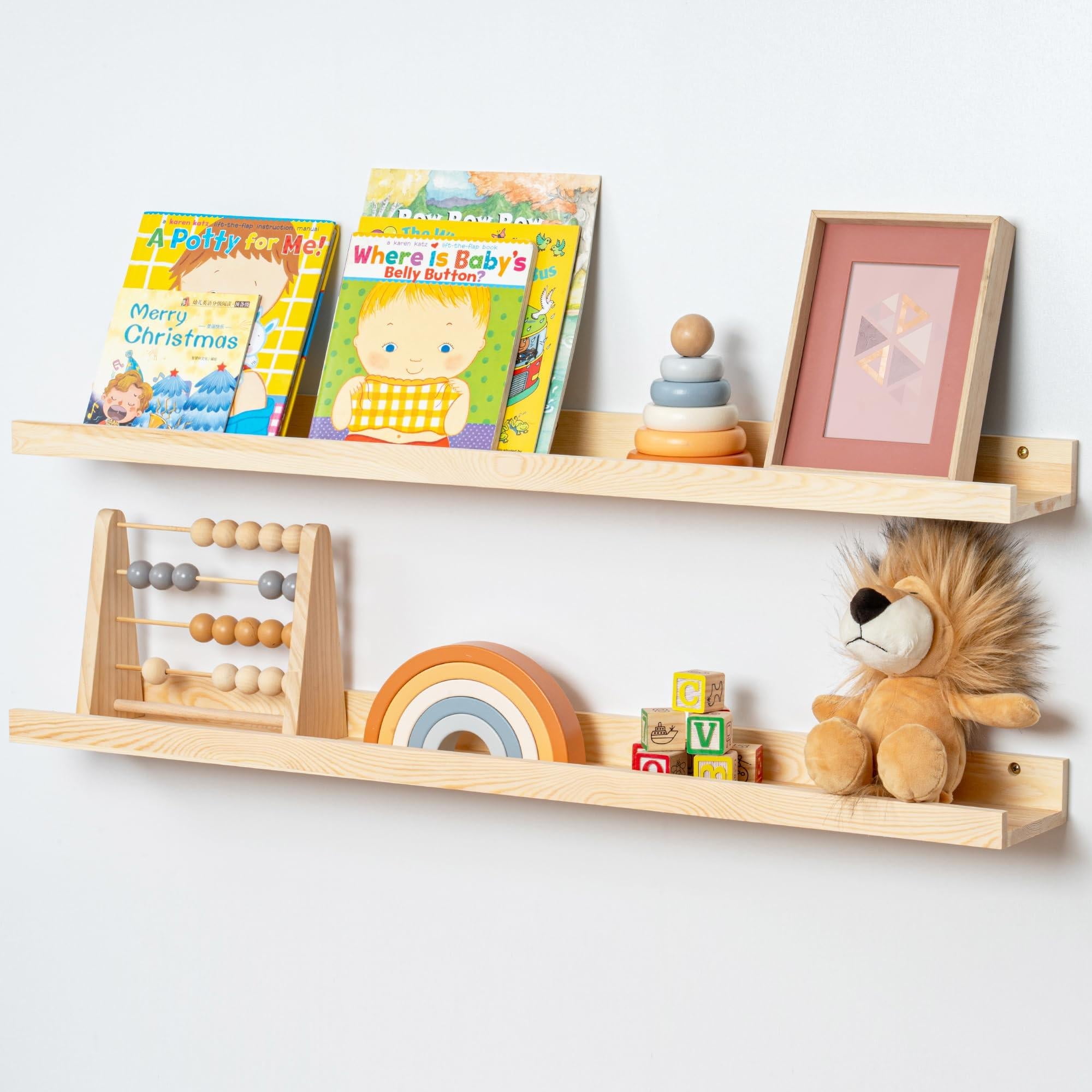 Picture Ledge Wall Shelves 36 Inch Width Set of 2, Solid Pine Wood ...