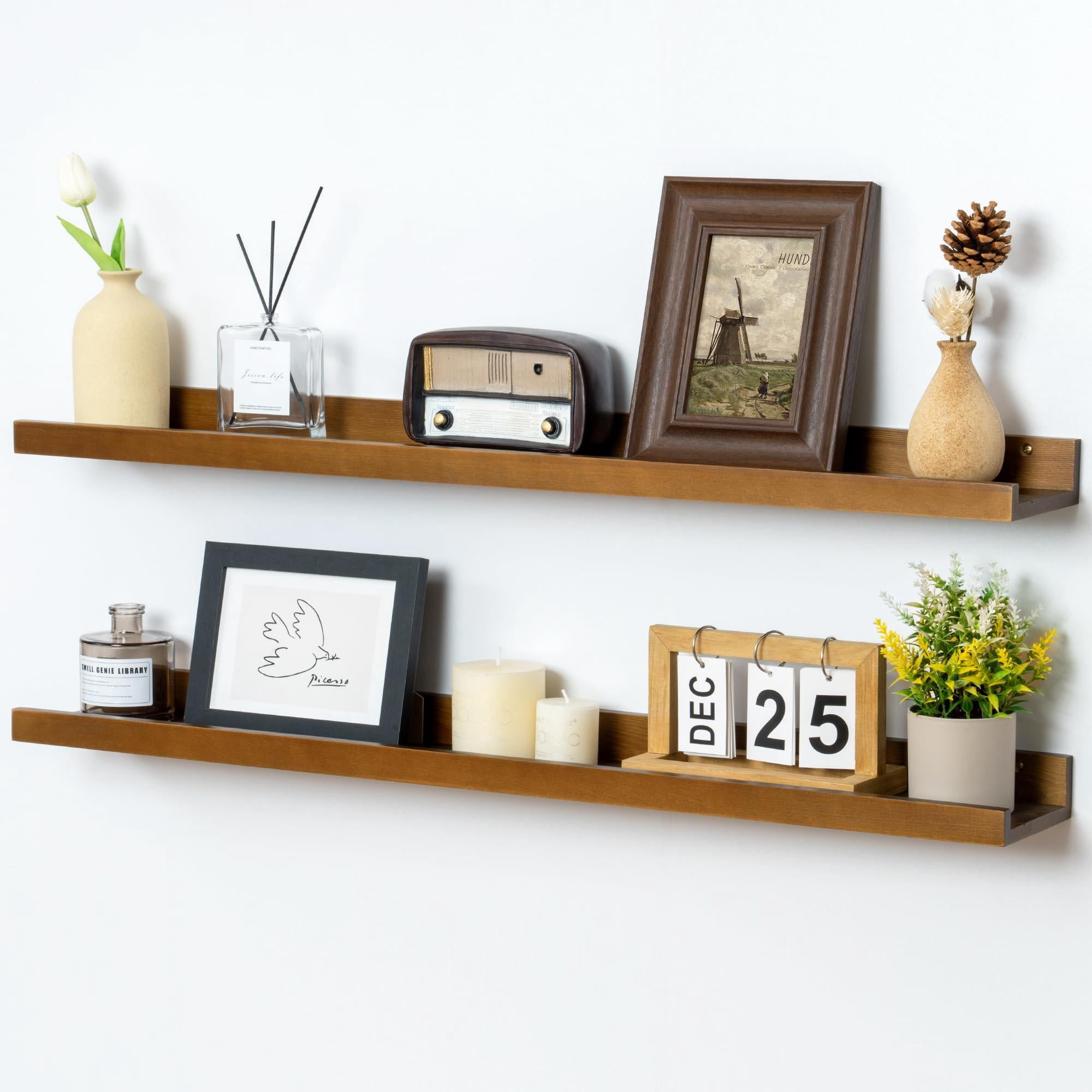 Picture Ledge Wall Shelves 36 Inch Width Set of 2, Solid Pine Wood ...