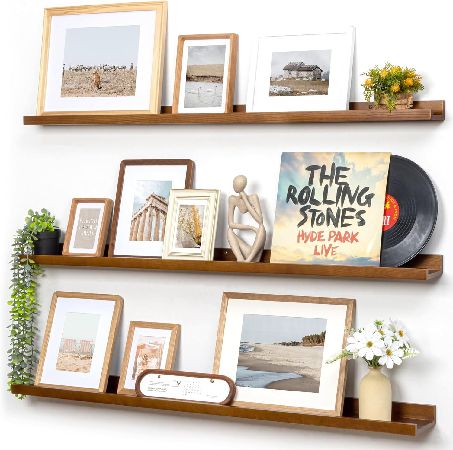 Picture Ledge Wall Shelves 48 Inches Width Set of 3, Solid Pine Wood ...