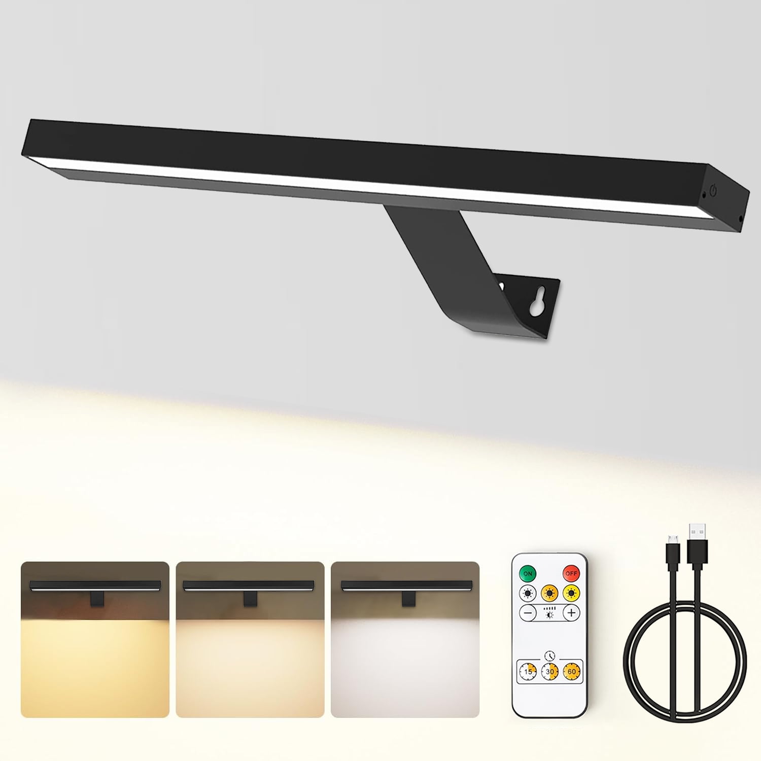 Metal Picture Lights, 16in Wireless Rechargeable Display Art Light with ...