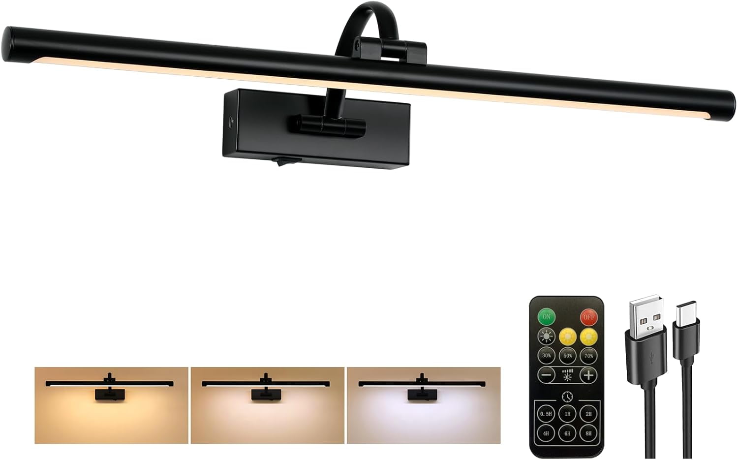 Picture Light Battery Operated with Remote, 3CCT Dimmable Picture Light ...
