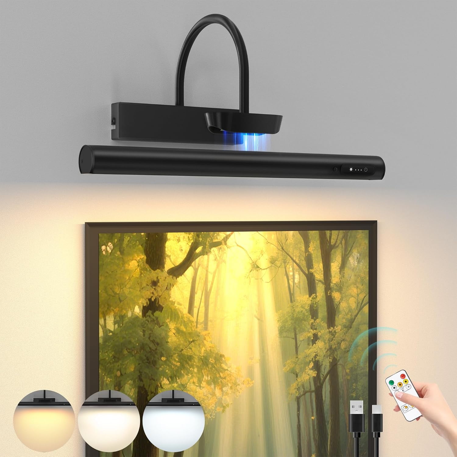 Picture Light Operated, 13.8in Picture Lights for Wall, 3 Colors ...