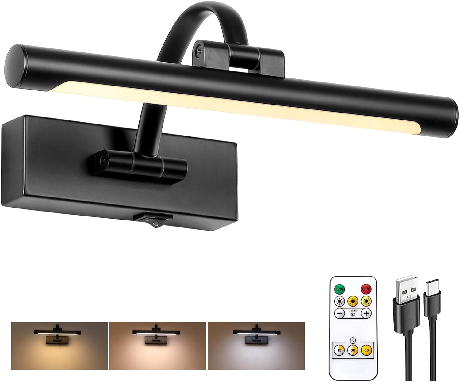 Picture Light with Remote and Timer,Full Art Light with Swing Arm,12 ...