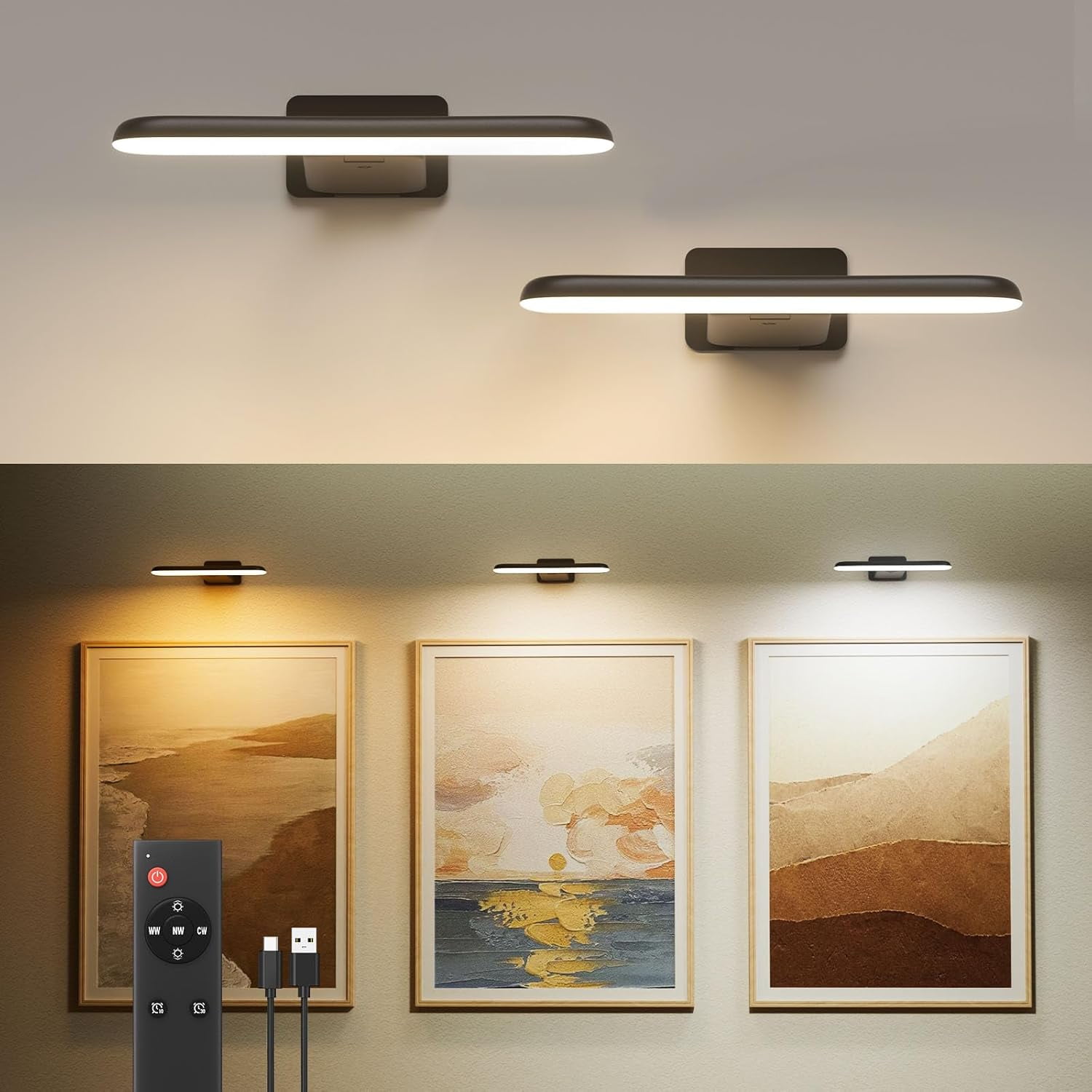 Picture Lights Battery Operated, Rechargeable Picture Frame Lights for ...
