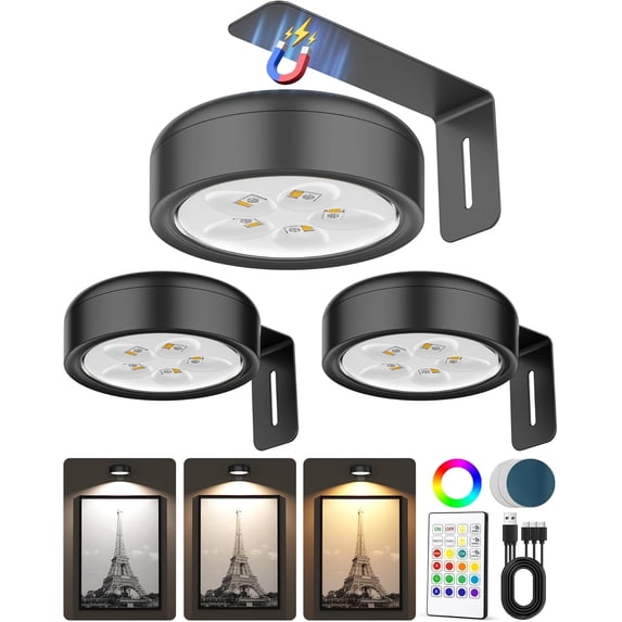 Picture Lights for Wall,2000mAh Rechargeable Magnetic LED Puck Lights ...