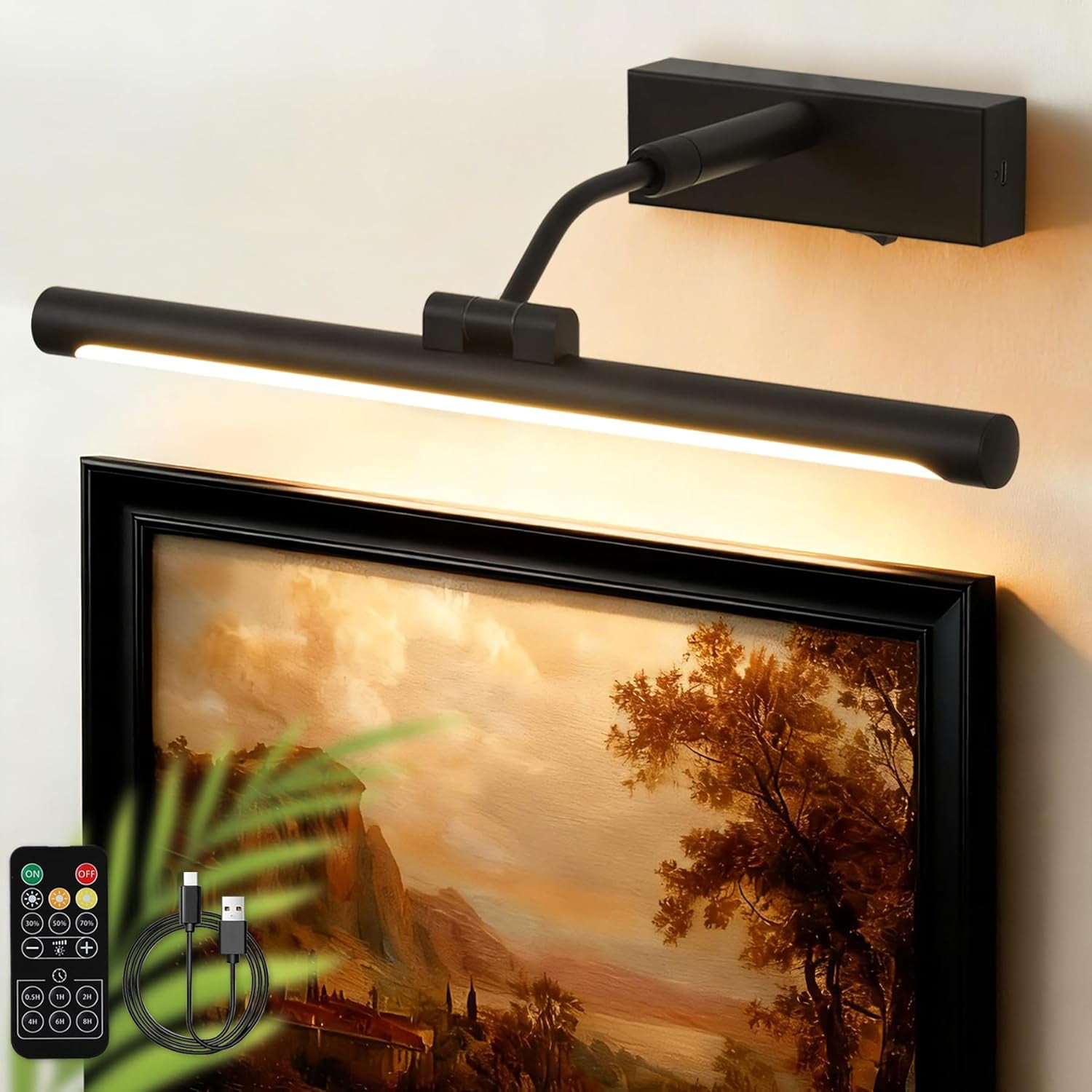 Picture Lights for Wall Operated,16 Inch Black Art Lights for Pictures ...