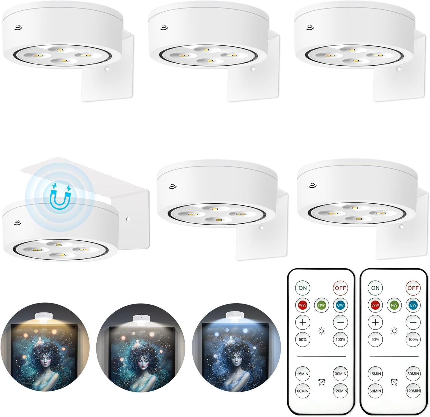 Picture Lights for Wall, Rechargeable Battery Operated LED Painting ...