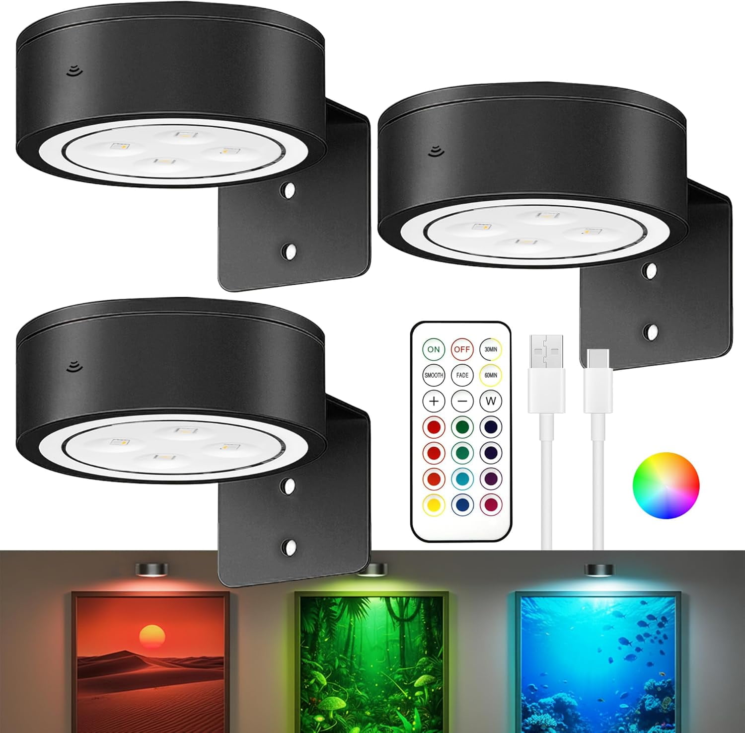 Picture Lights for Wall, Rechargeable Battery Operated LED Painting ...