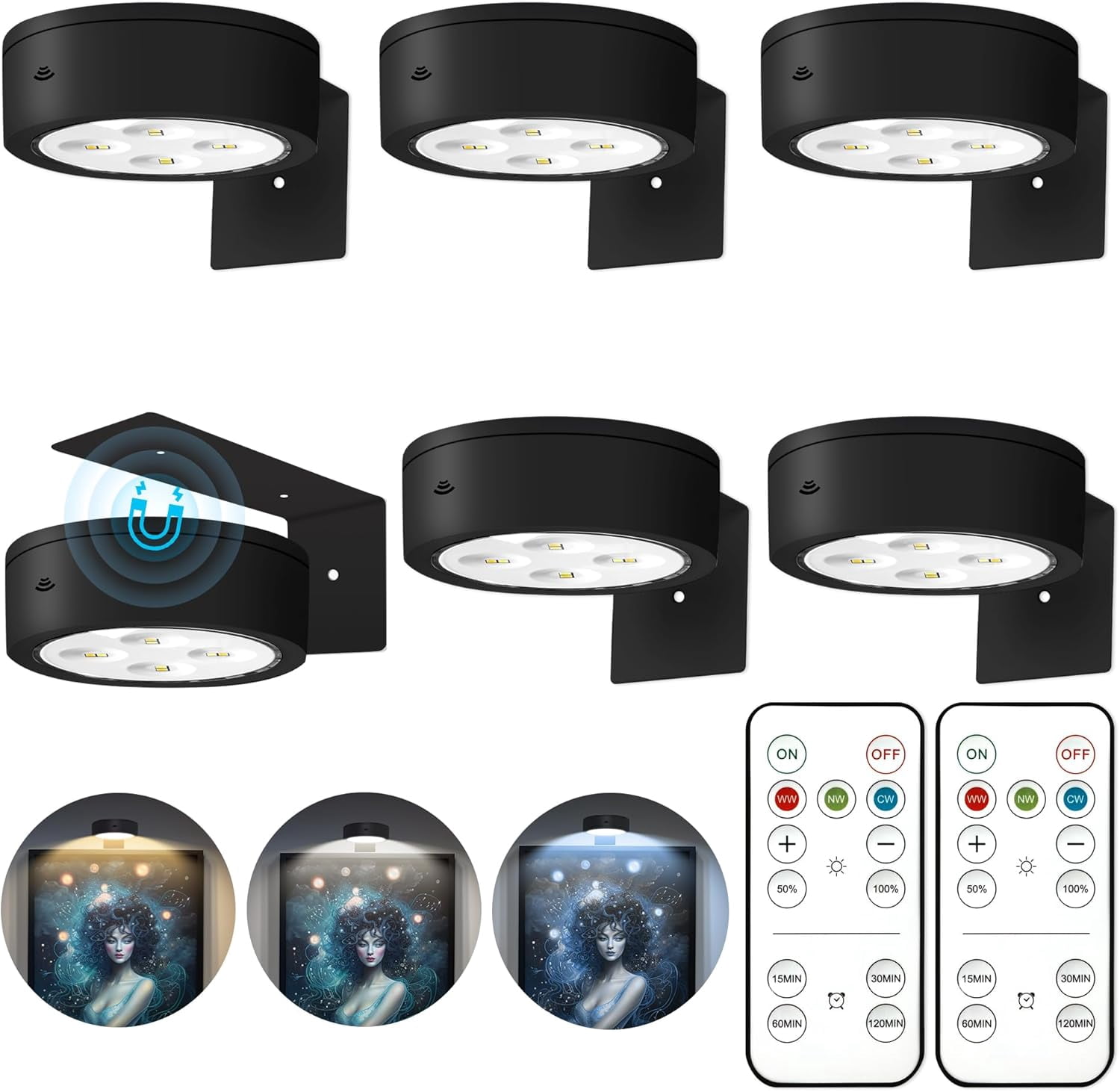 Picture Lights for Wall, Rechargeable Battery Operated LED Painting ...