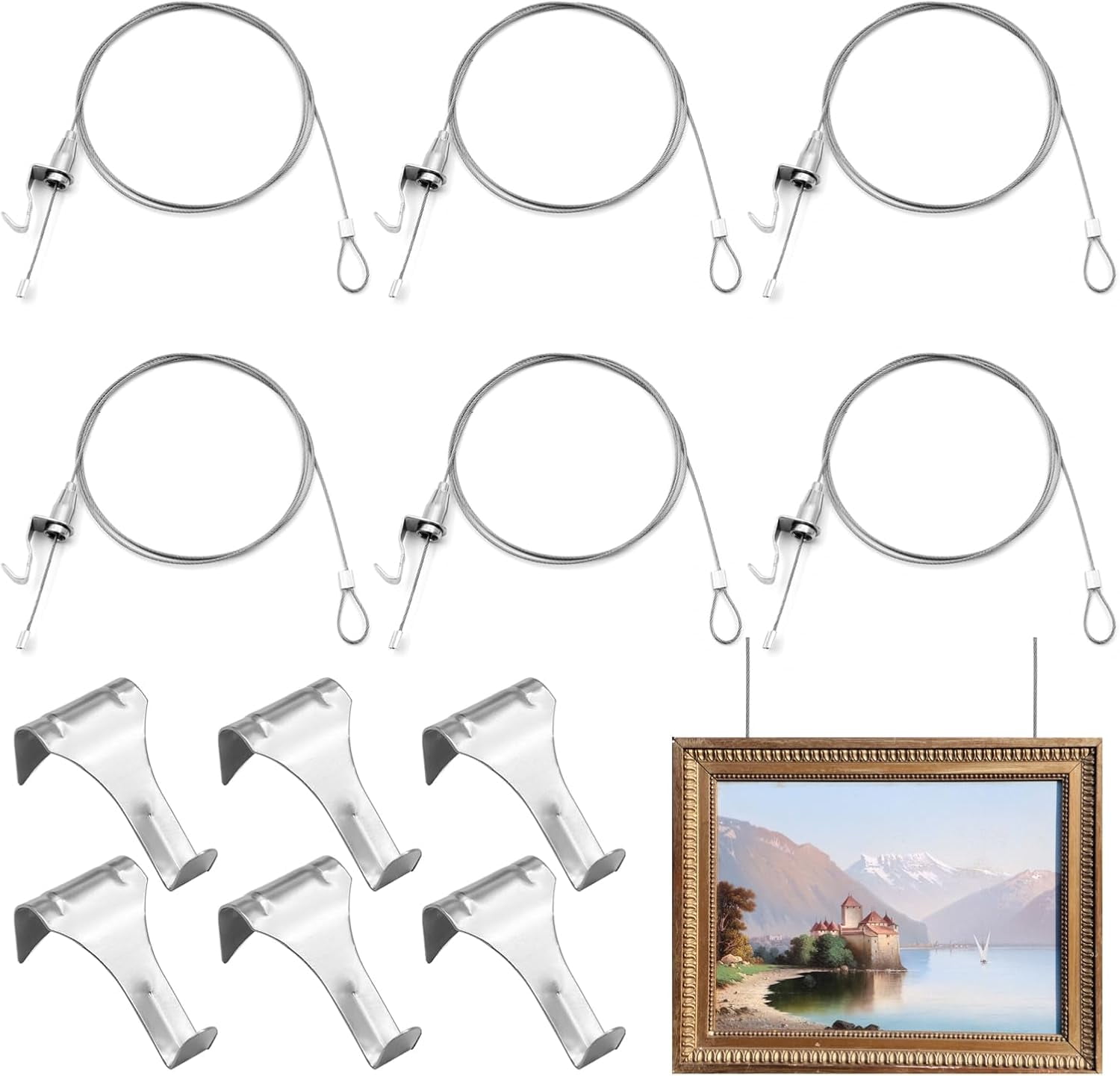 Picture Rail Hanging System, 6 pcs Picture Rail Hooks Molding Hooks ...