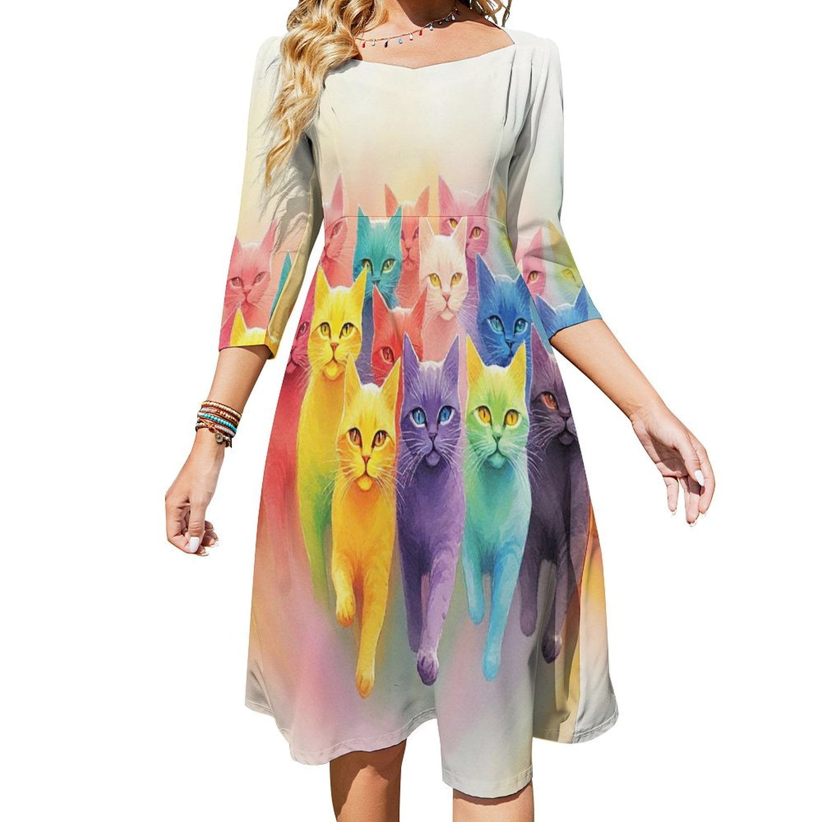 Pictures Of Cats Womens Summer Dress Tie Back A Line Flare Dress ...