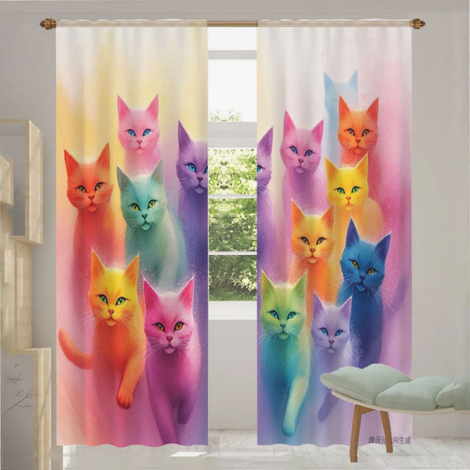 Pictures Of Colorful Cats Curtains for Living Room Bedroom Decor ...