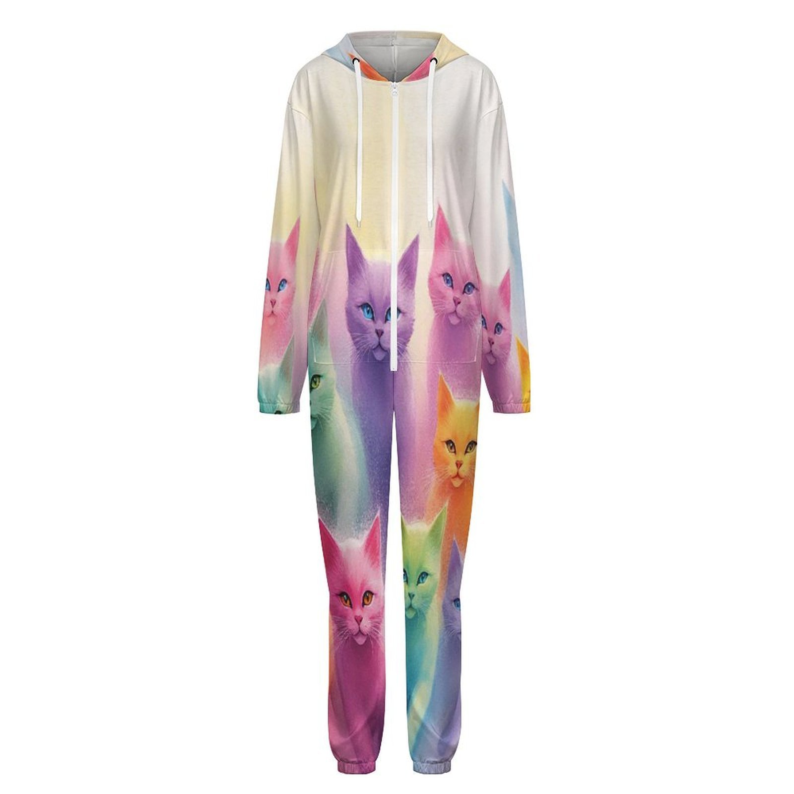 Pictures Of Colorful Cats Unisex Adult Onesie Pajamas with Pockets for ...