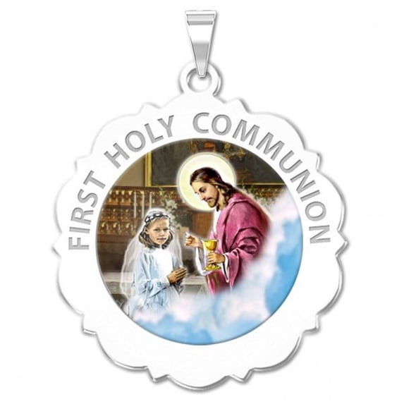 PicturesOnGold.com First Holy Communion Religious Medal Scalloped Round ...