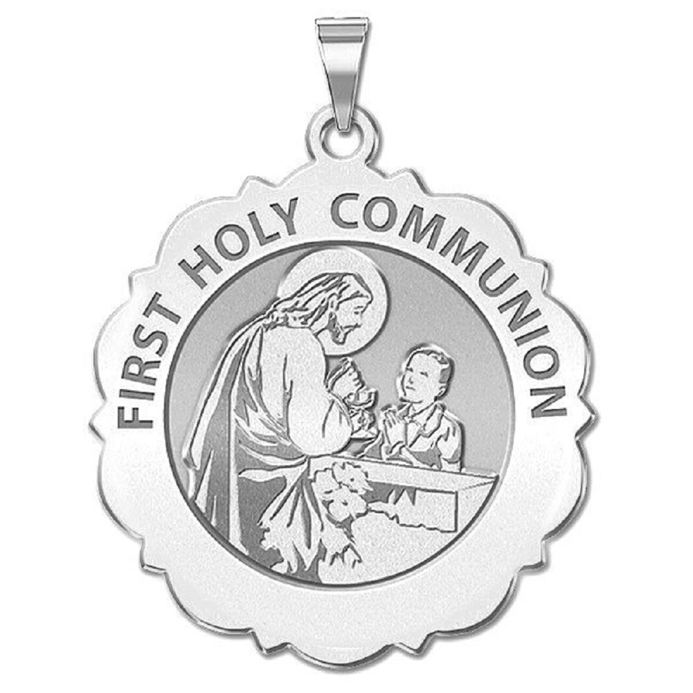 PicturesOnGold.com First Holy Communion Scalloped Round Religious Medal ...
