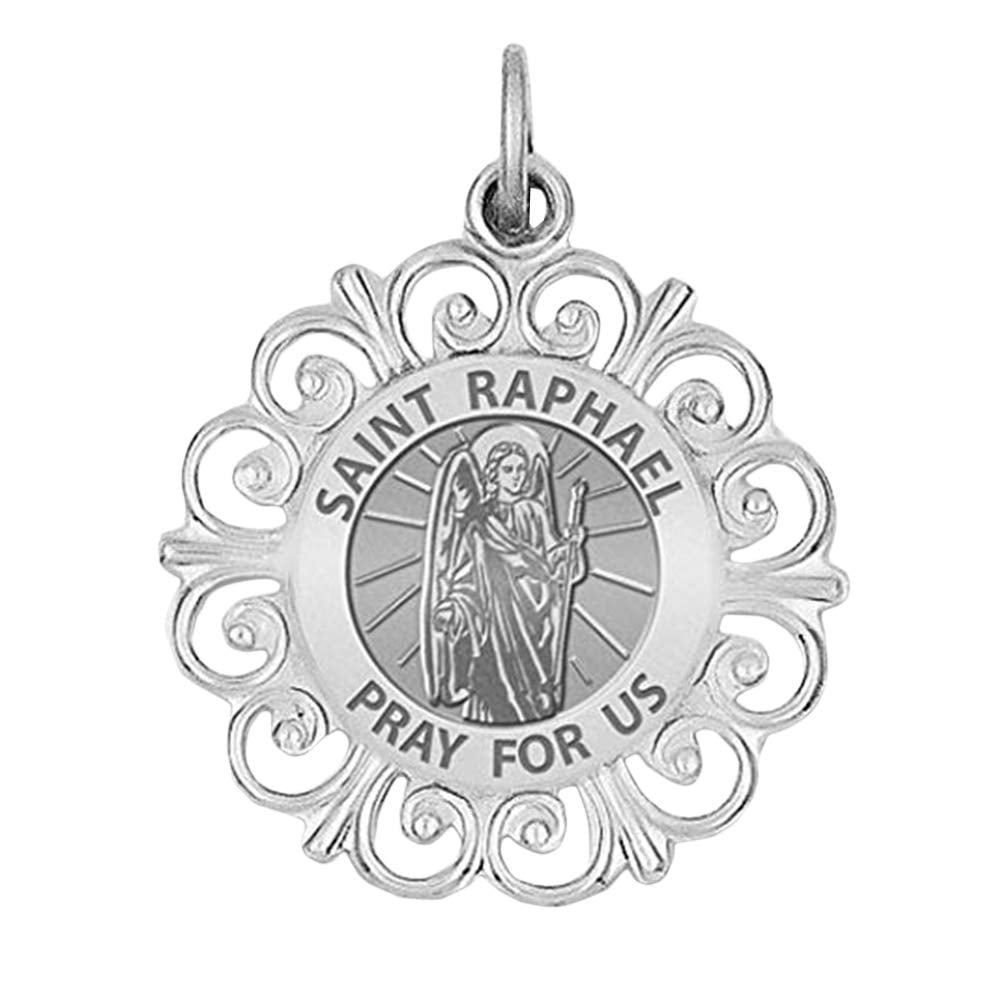 PicturesOnGold.com Saint Raphael Round Filigree Religious Medal Female ...