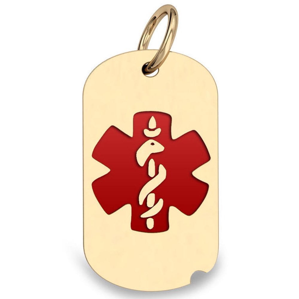 Picturesongold.Com 14K Yellow Gold Dog Tag Medical Pendant W/ Red ...
