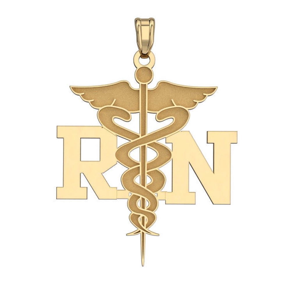 Picturesongold.Com 14K Yellow Gold "RN" Medical Pendant - 1 inch x 1-1/ ...