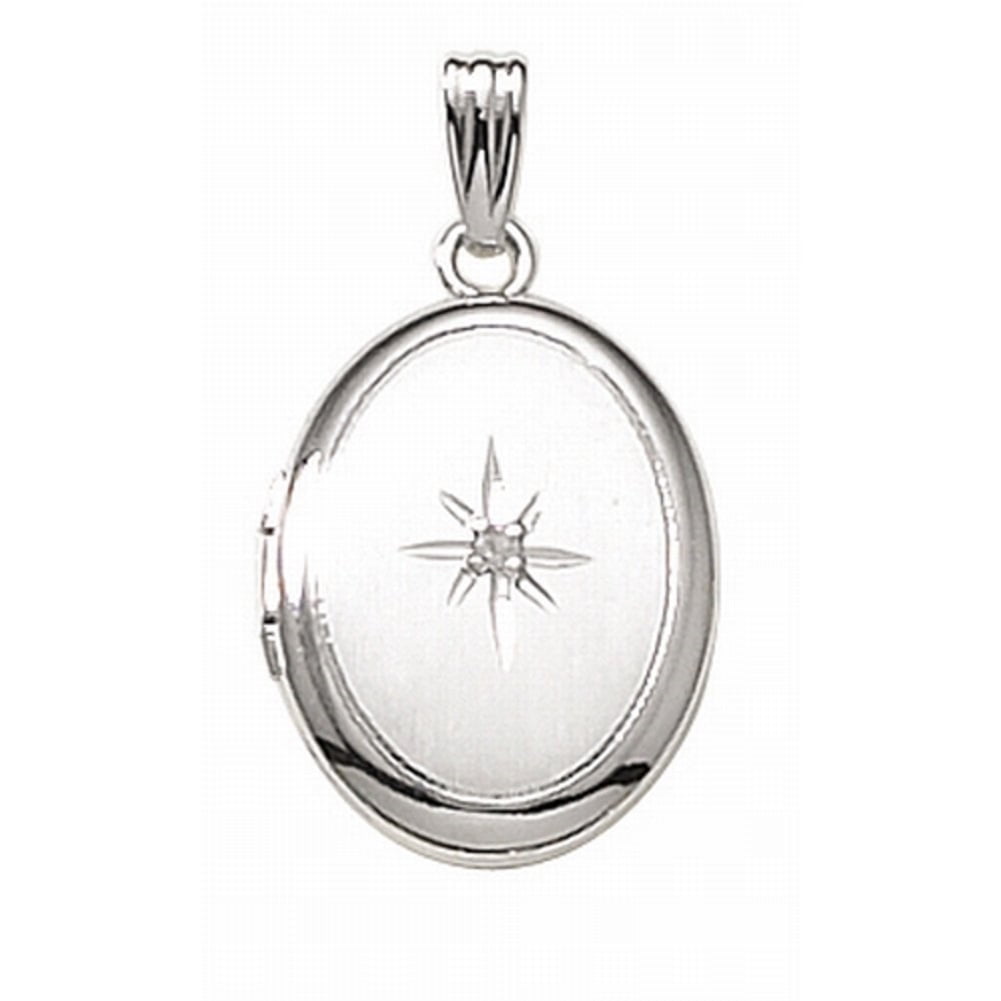 Picturesongold.Com 14k White Gold Oval Locket w/ Diamond, Size 1/2 inch ...