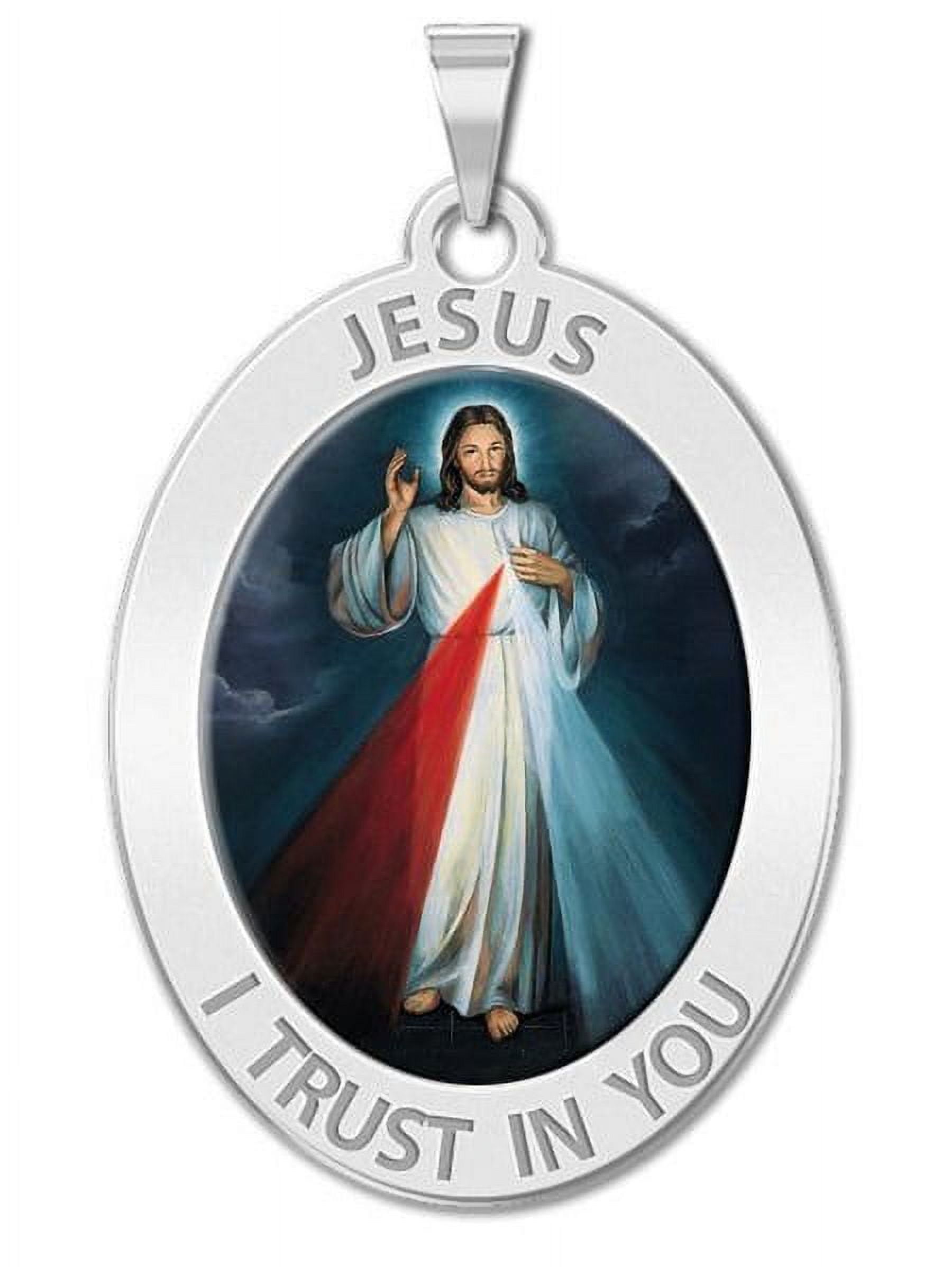 Picturesongold.Com Divine Mercy Oval Religious Medal Necklace Pendants ...