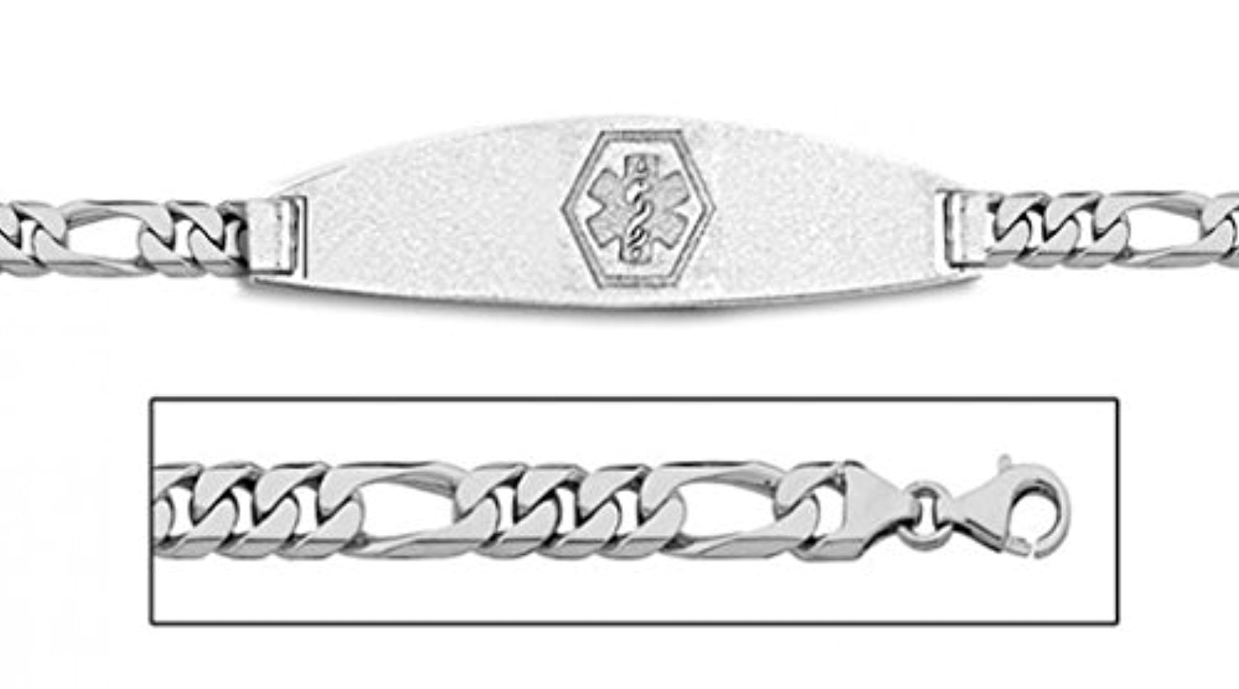 Picturesongold.Com Medical id Bracelet W/ Figaro Chain Link Chain Adult ...