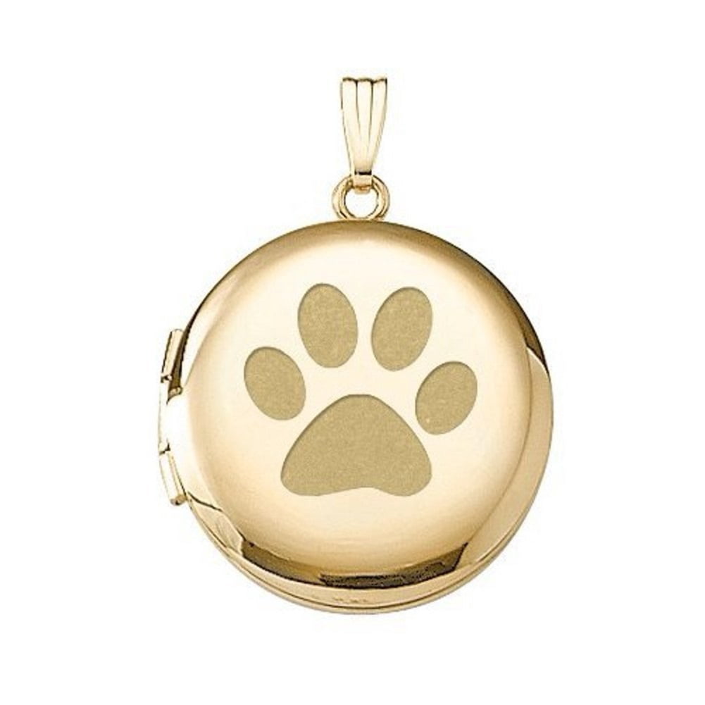 Picturesongold.Com Solid 14k Yellow Gold Round "Dogs Paw Print" Picture ...