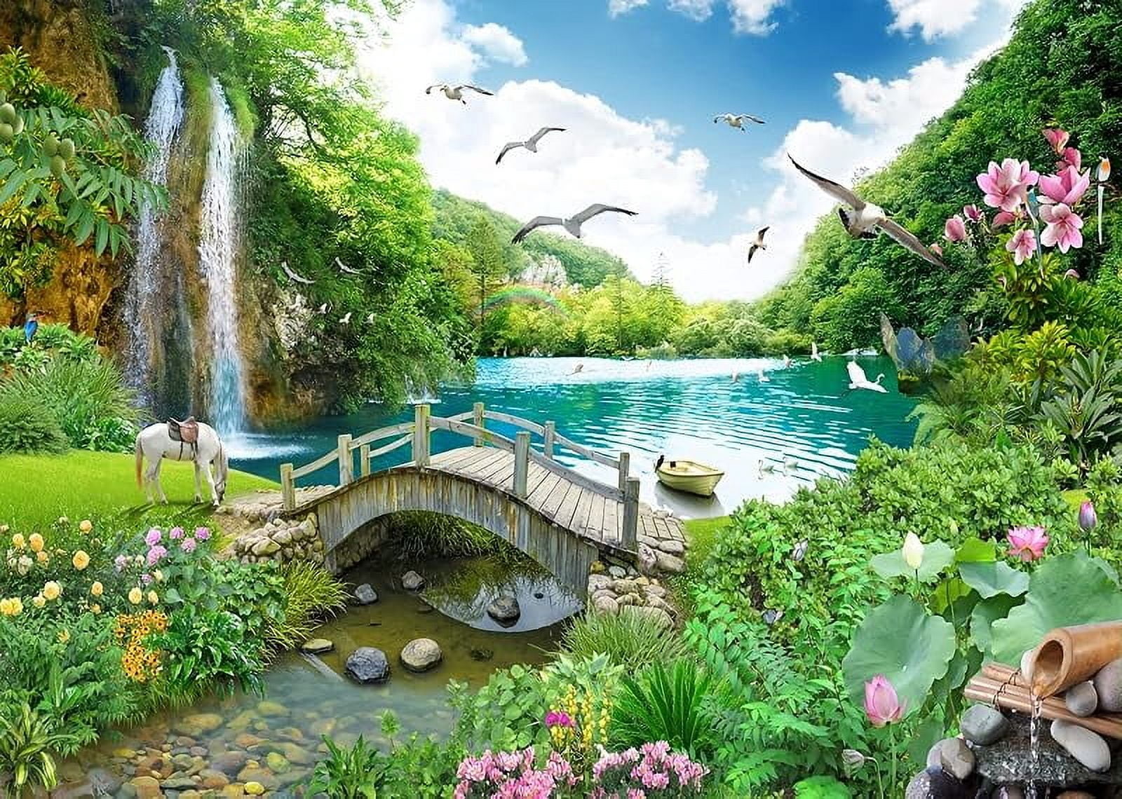 Picturesque Garden Backdrop Tropical Landscape Green Mountain Forest ...