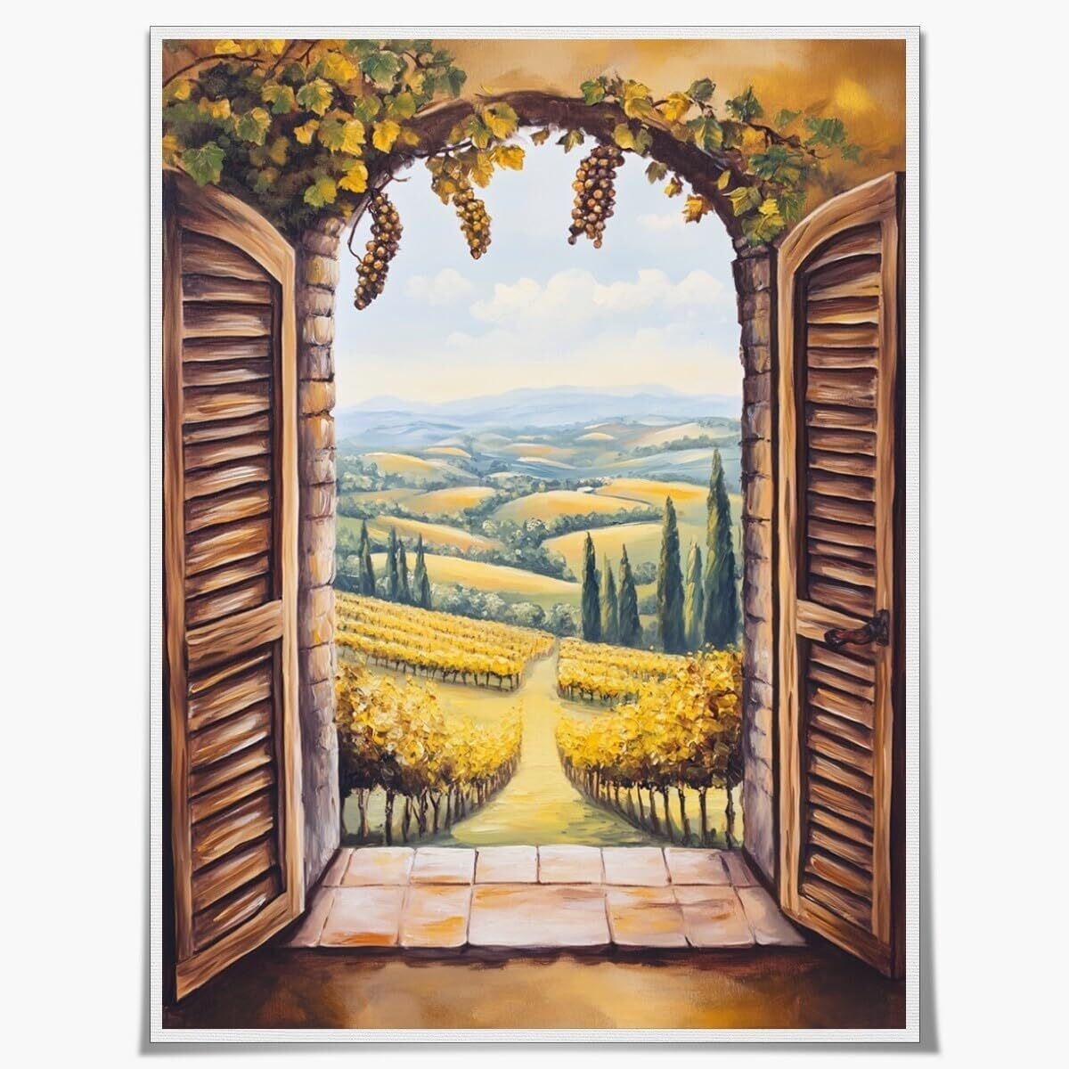 Picturesque Landscape Painting Shutters Rustic Grapes Rolling Hills ...