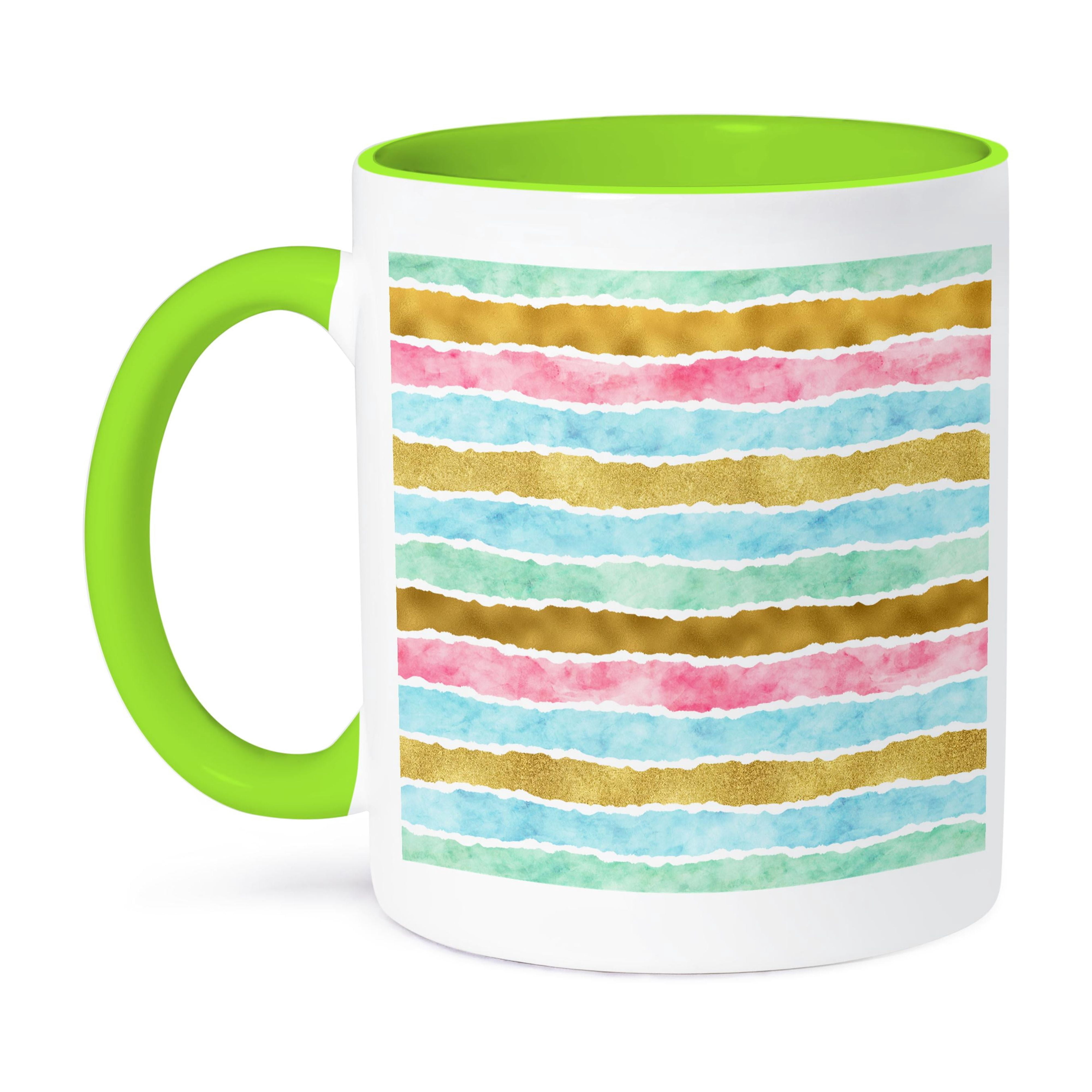 Picturing Gold Mint Blue Pink Watercolor Stripes, 11oz Two-Tone Green ...