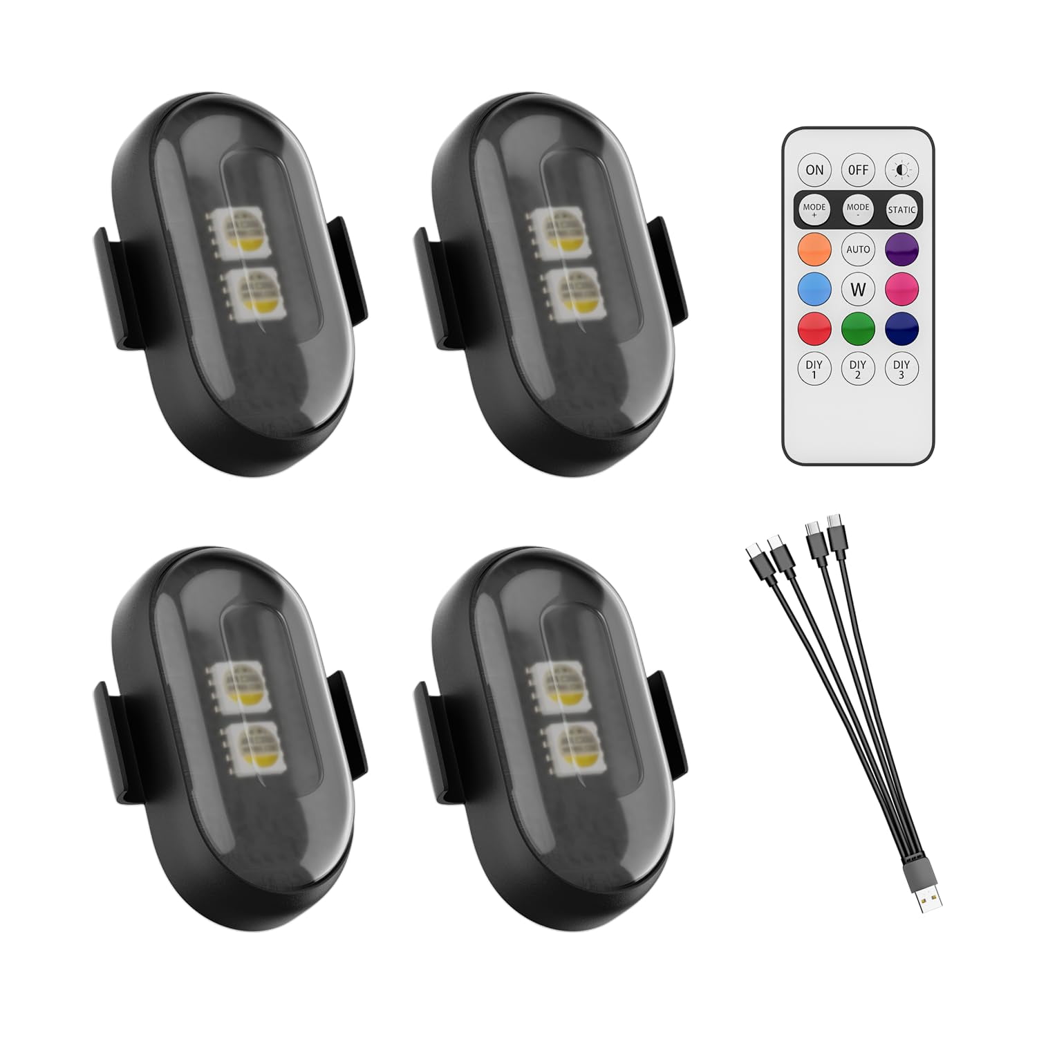 PidZoom Wireless Rechargeable Strobe IFF17 Lights- 4 Pack LED Lights with Remote Control, Type-C ...