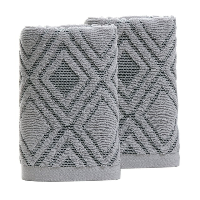 Pidada 100% Cotton Hand Towels Set of 2, Diamond Pattern, Gray, 13.4 x ...