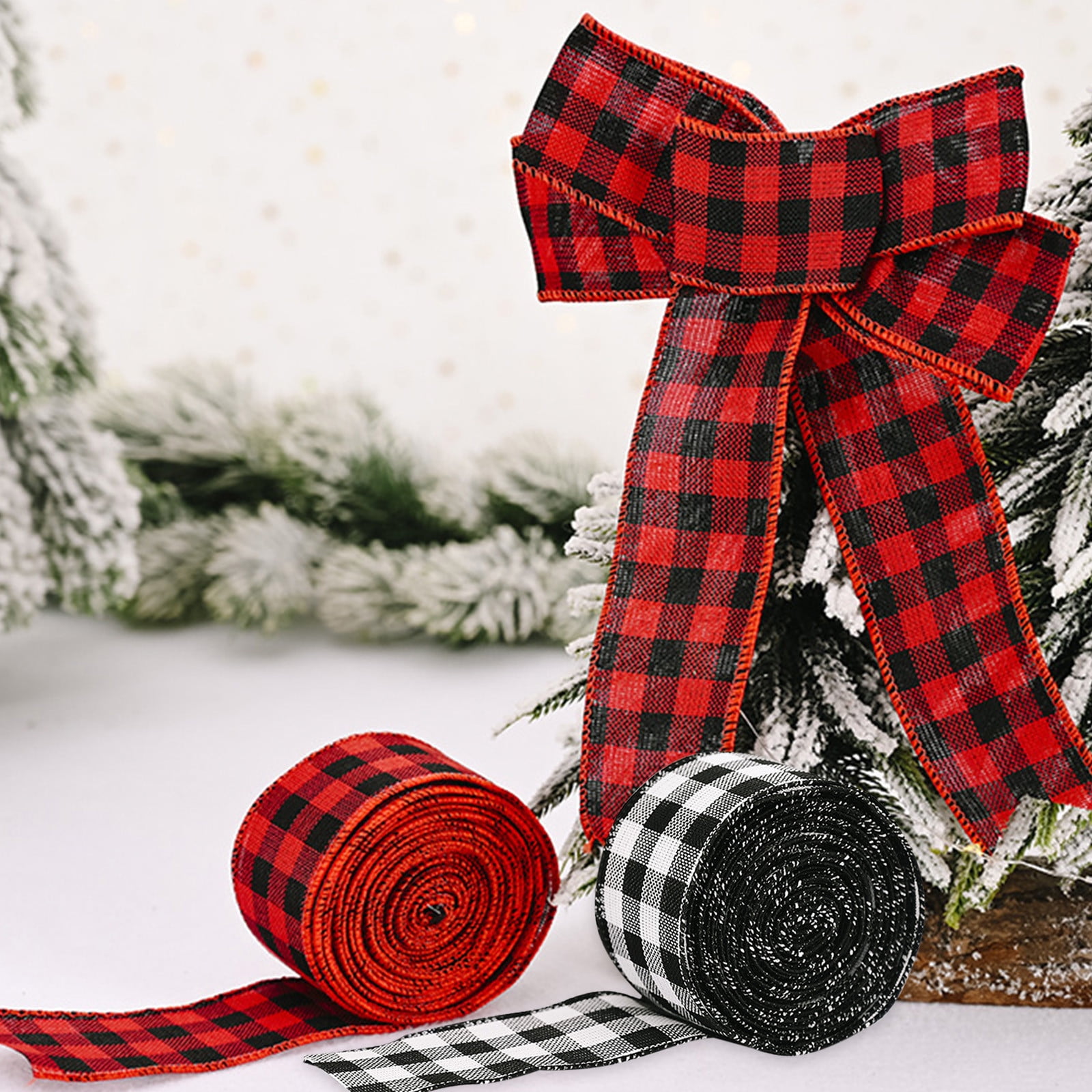 Pidgey Xmas Buffalo Plaid Ribbon, 6.56Ft 2 inch Wired Christmas Ribbon, Red and Black Plaid ...