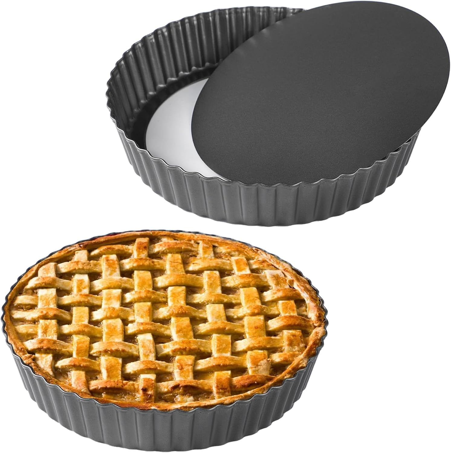 Pie Dish 2 Packs Deep Pie Tins 11’’, Non-Stick Tart Pans With Removable ...