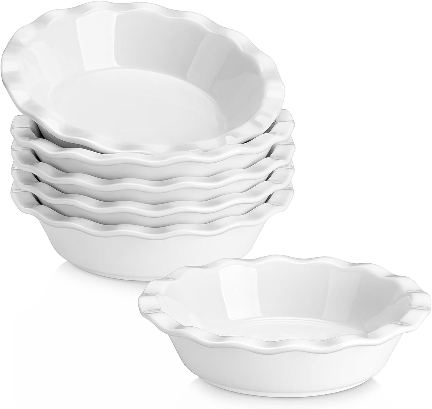 Pie Pan, 12 OZ Mini White Pie Dish Set of 6, Ceramic Pie Dish for ...