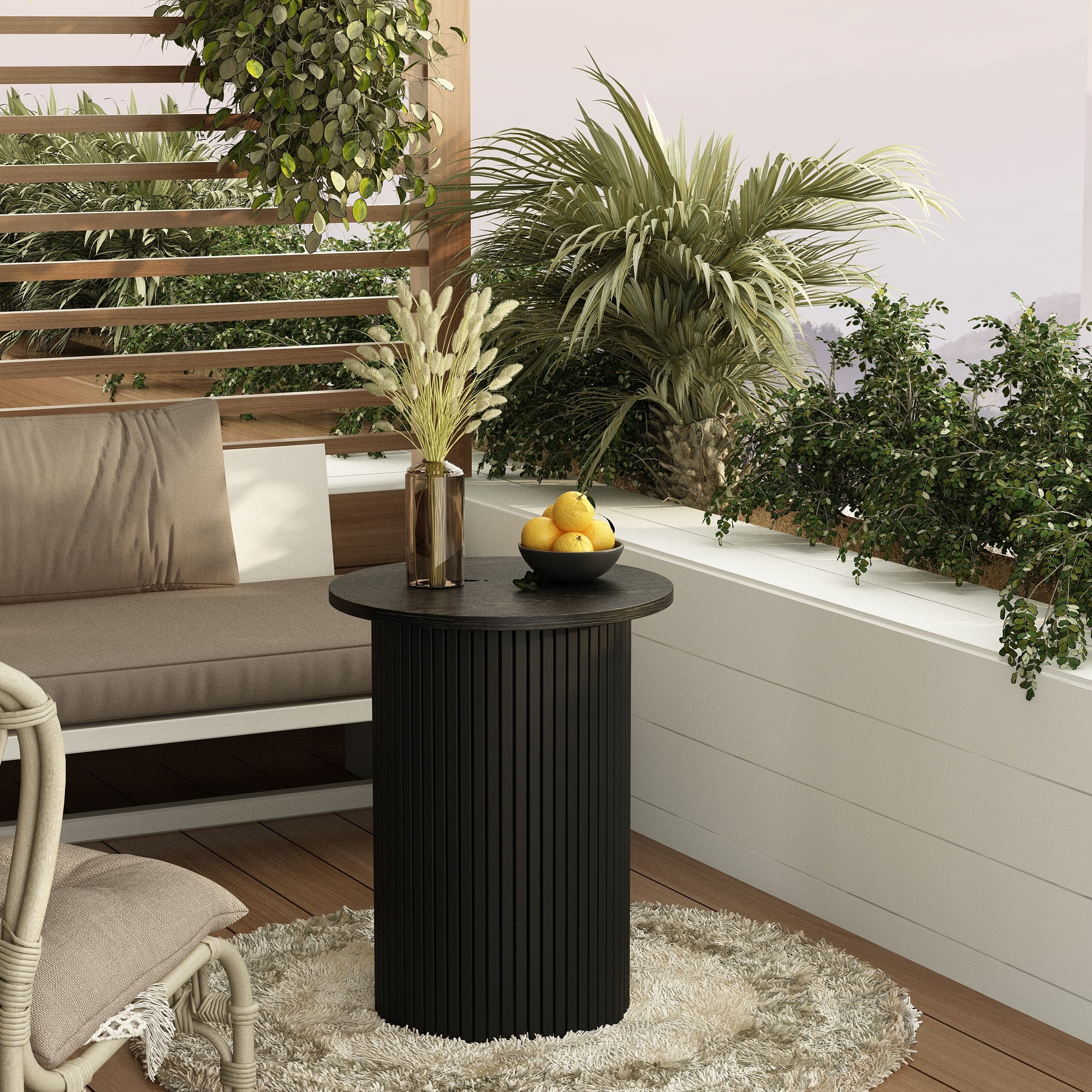 PieDle Wooden Round Side Table with Pedestal Base, Fluted Column Accent ...