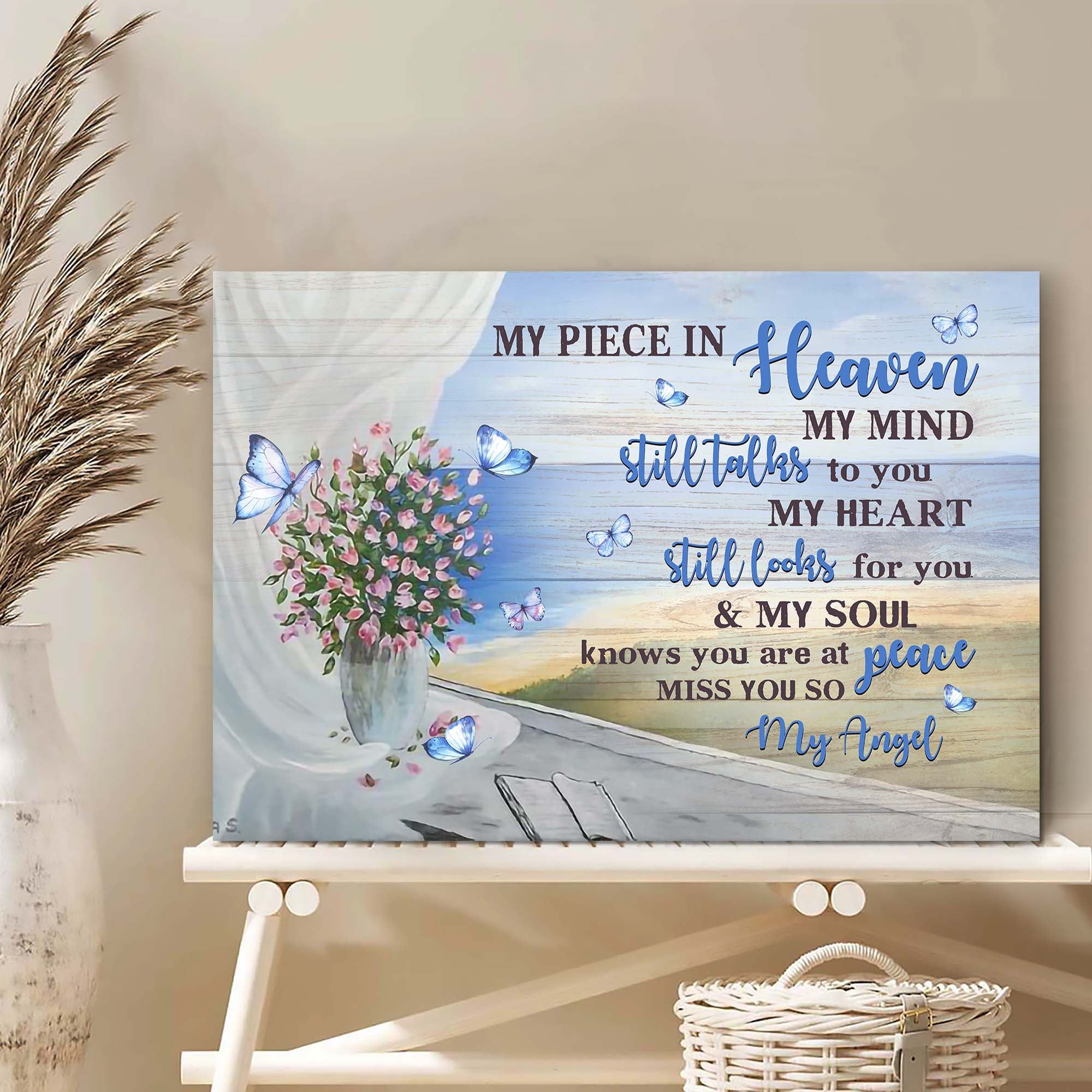 My Piece in Heaven Canvas Wall Art – Memorial Quote with Beach ...