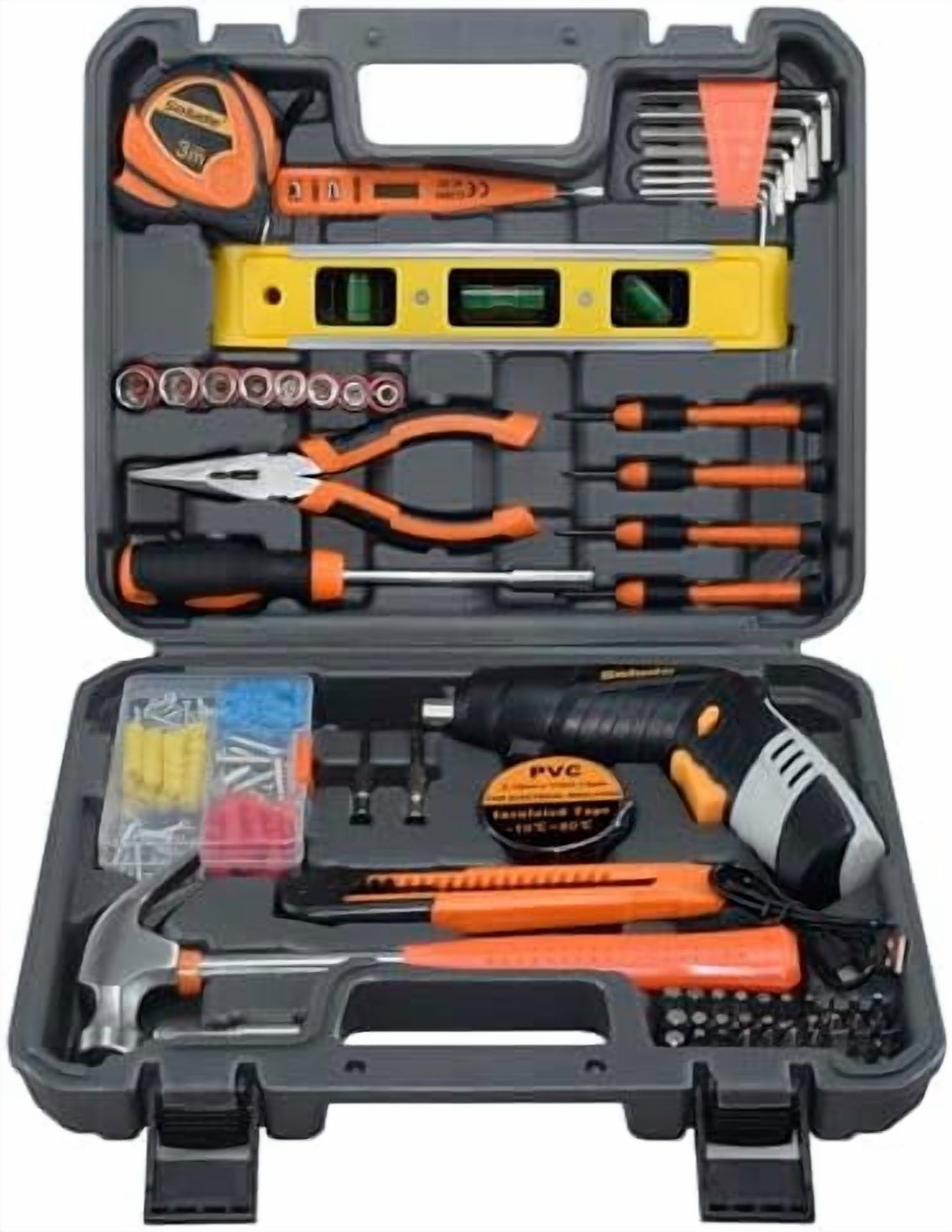 -Piece Home Tool Kit with 3.6V Cordless Rechargeable Screwdriver,Basic ...