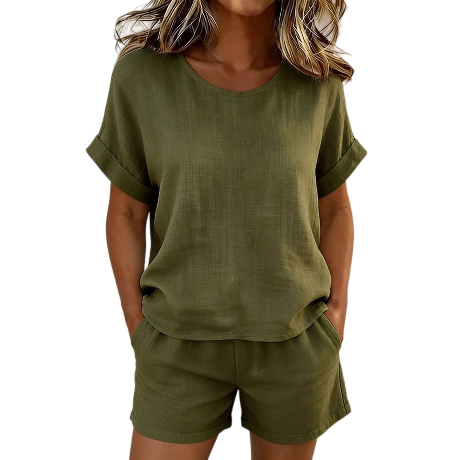 Piece Linen Set for Women Plus Size Two Piece Short Set Beach Travel ...