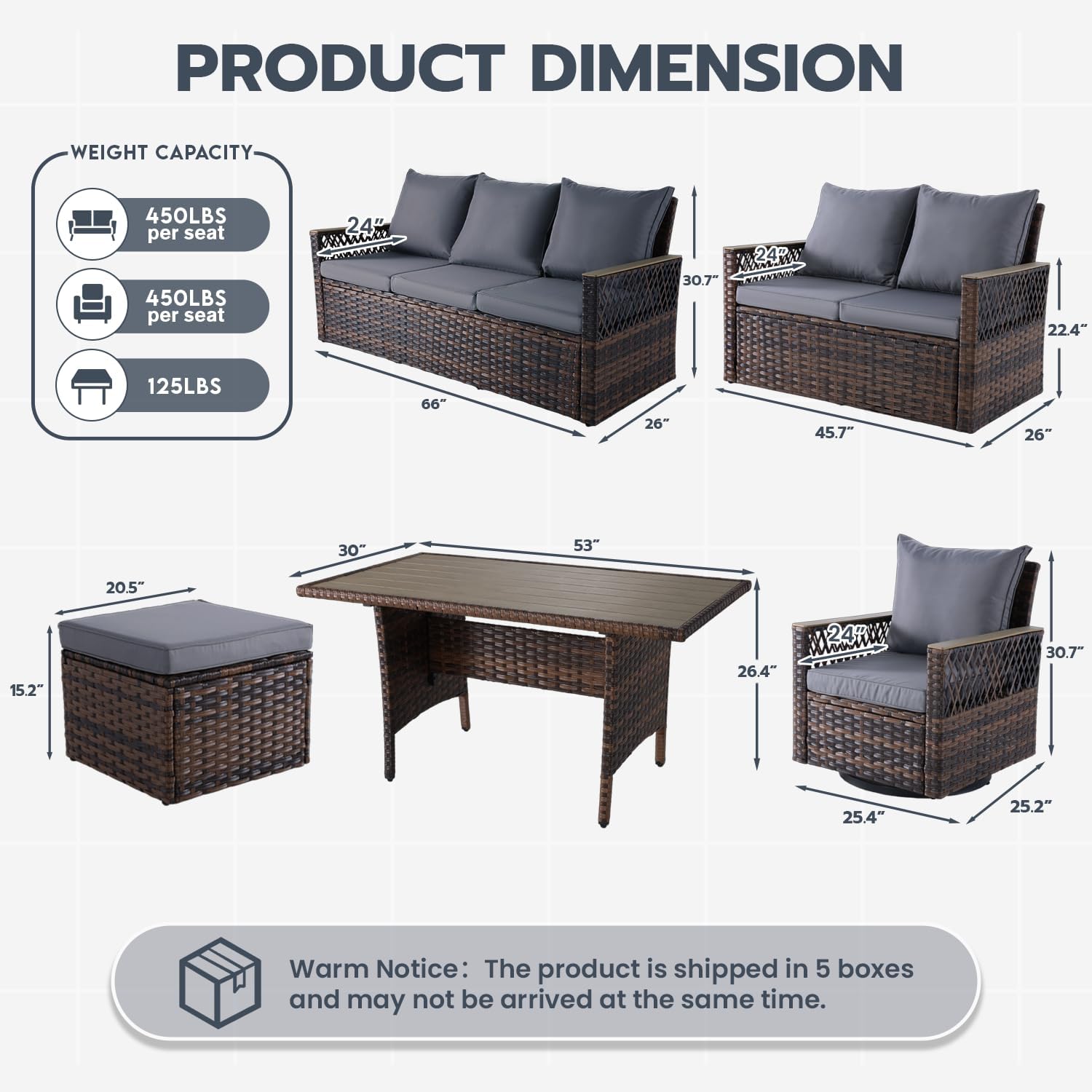 -Piece Outdoor Conversation Set with Dining Table, Swivel Glide Chairs ...