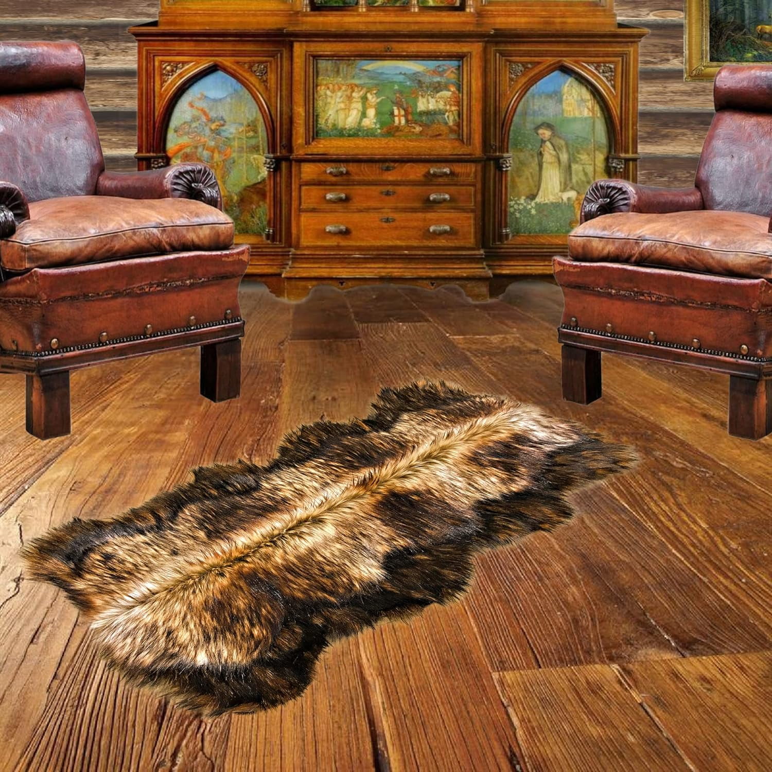 Pieced Golden Carpet Runner, Rug, Hide, Pelt, Brown Toned Animal Pelt ...