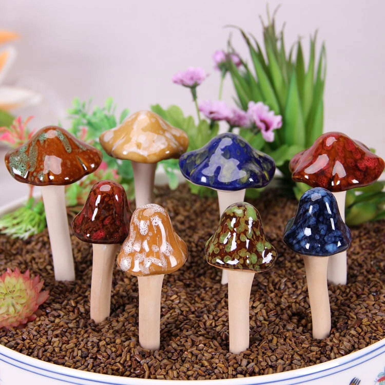 Pieces Ceramic Mushroom Statue Garden Pot Decoration Mushroom Figurine ...