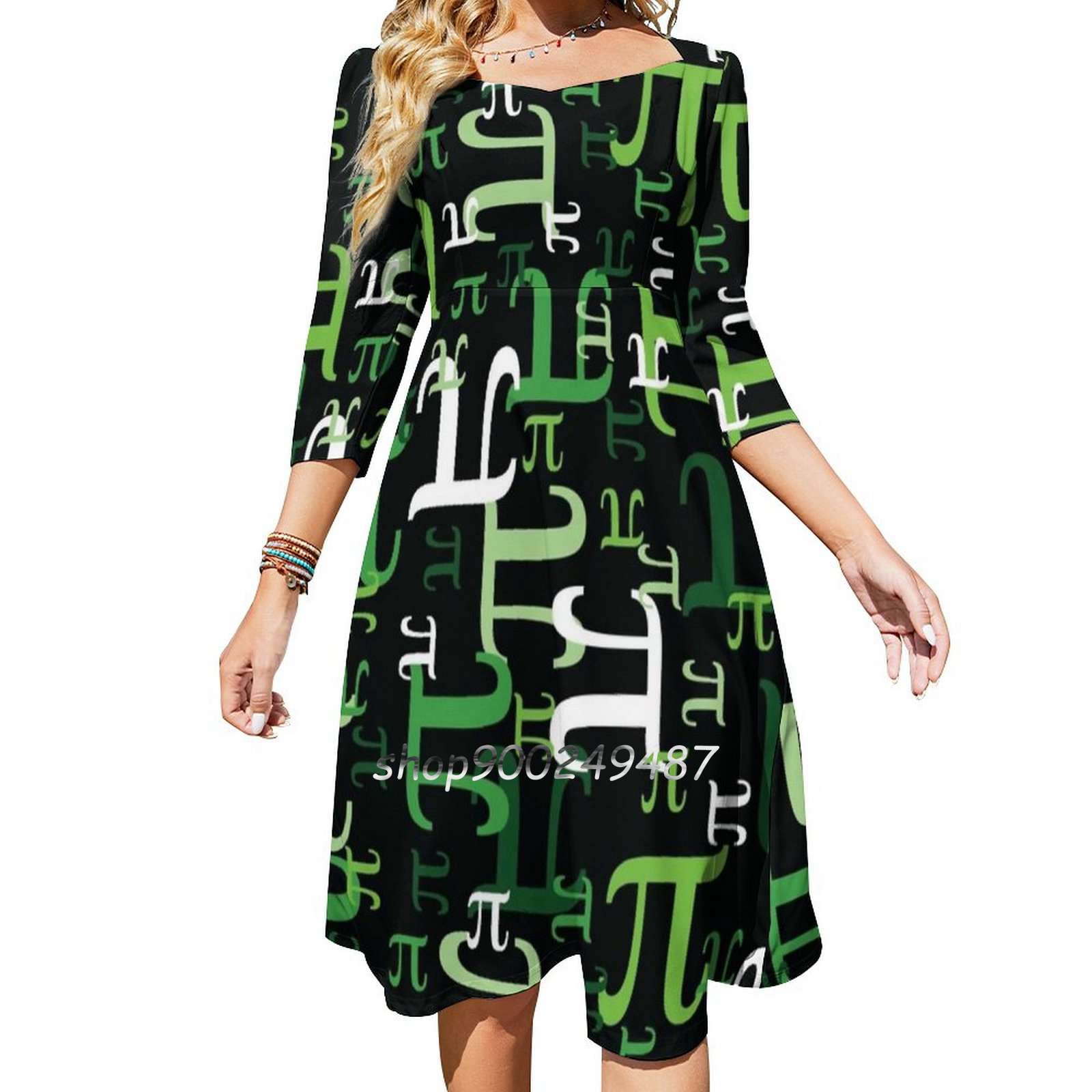 Pieces Of Pi ( Green ) Square Neck Dress Sweet Summer Dress Women ...