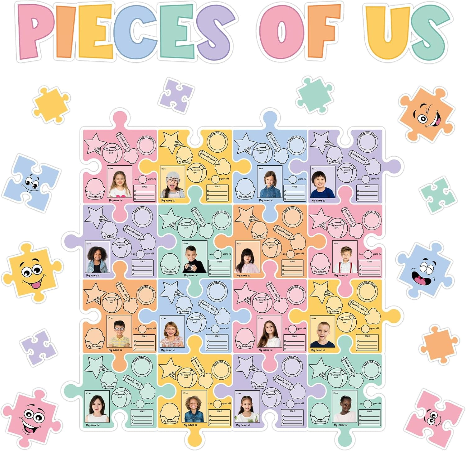 Pieces of Us Bulletin Board Set Puzzle Self-introduction Themed ...