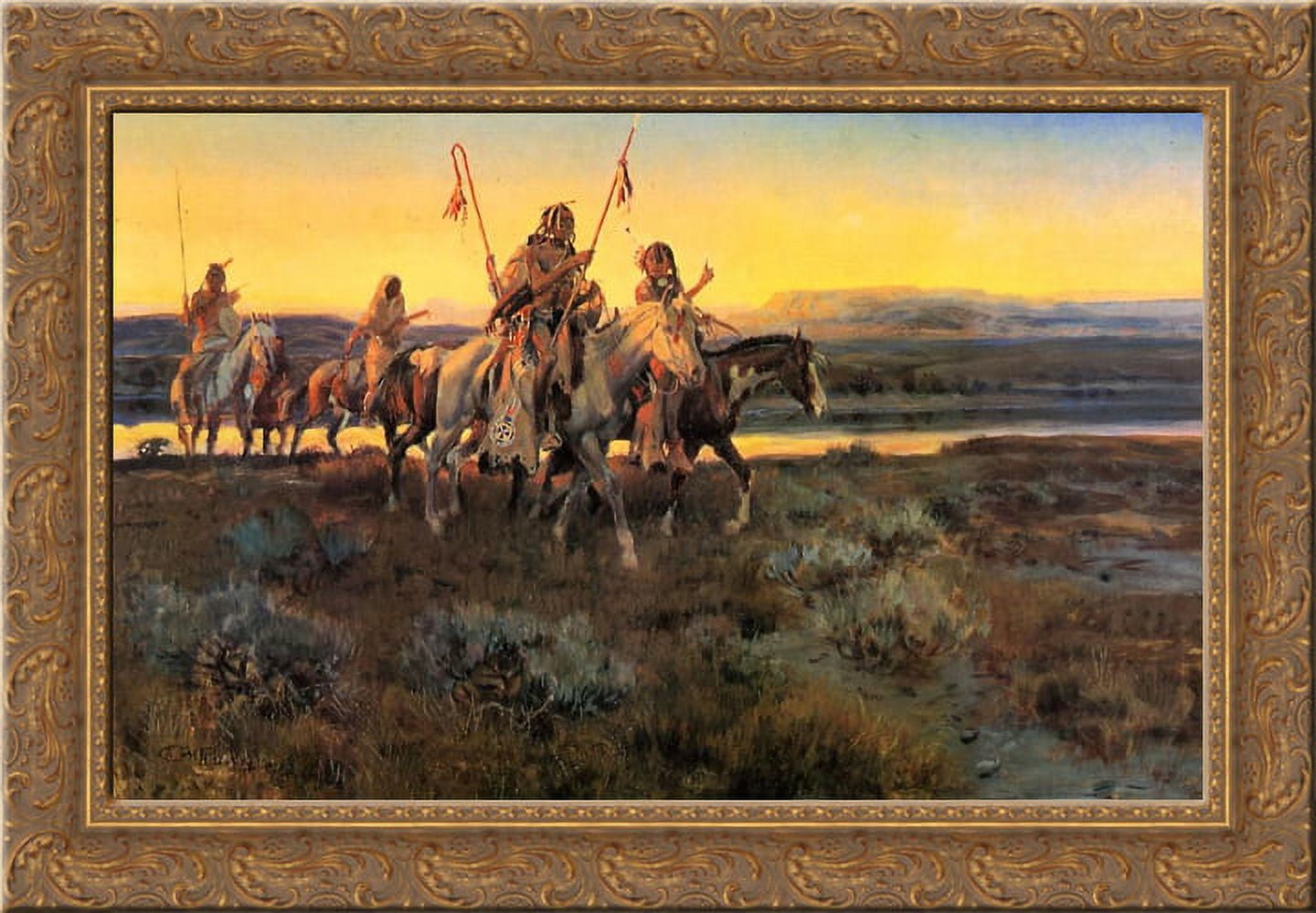 Piegans 24x18 Gold Ornate Wood Framed Canvas Art by Charles M. Russell ...