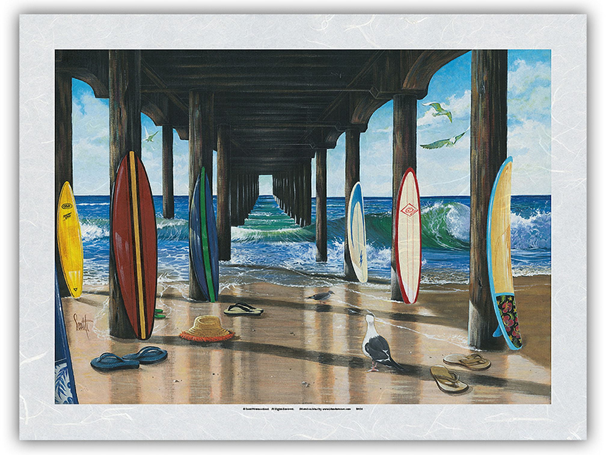 Pier Group - Surfboard Art - From an Original Color Painting by Scott ...